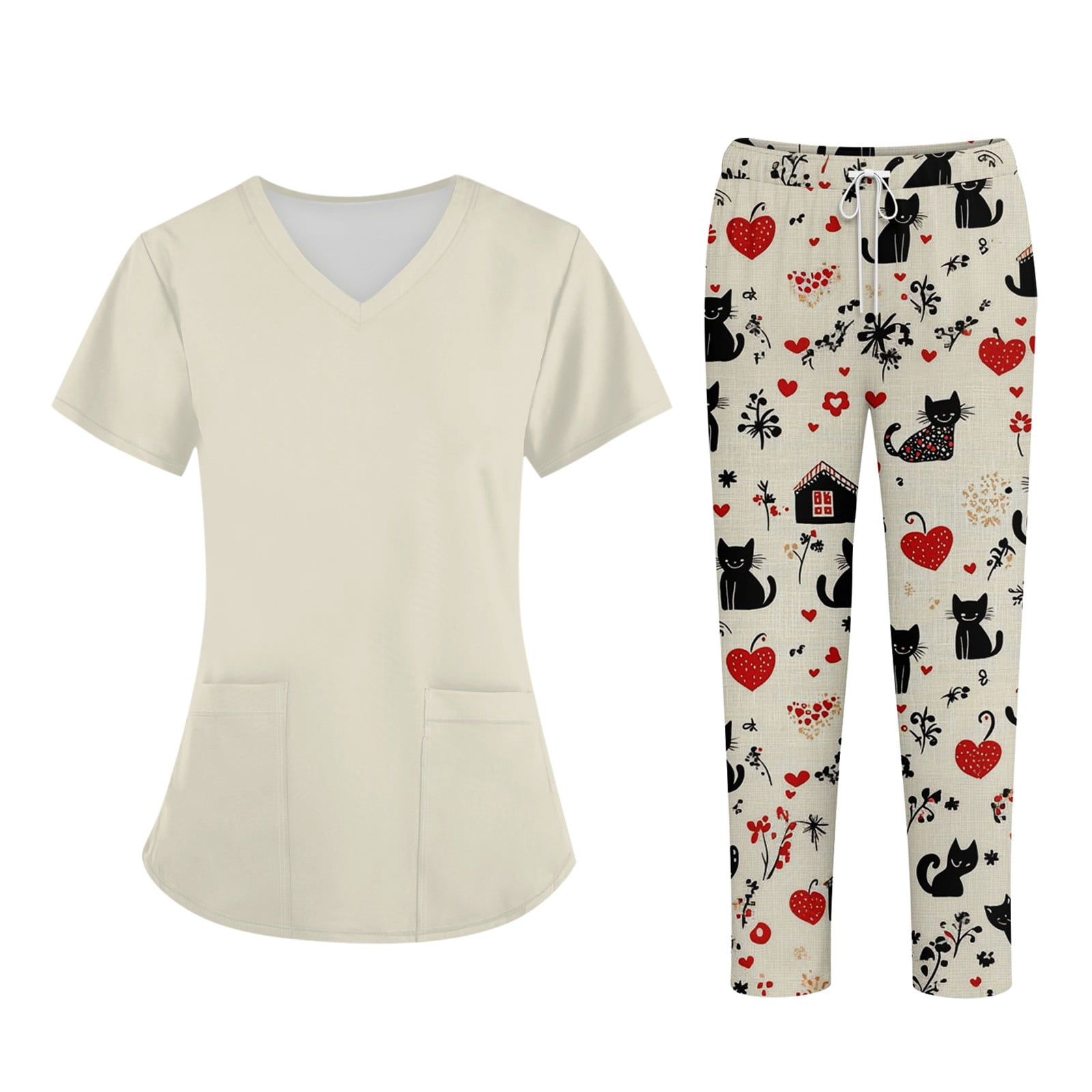 Scrubs For Women Set,Women'S Scrub Set Short Sleeve Animal Flower ...