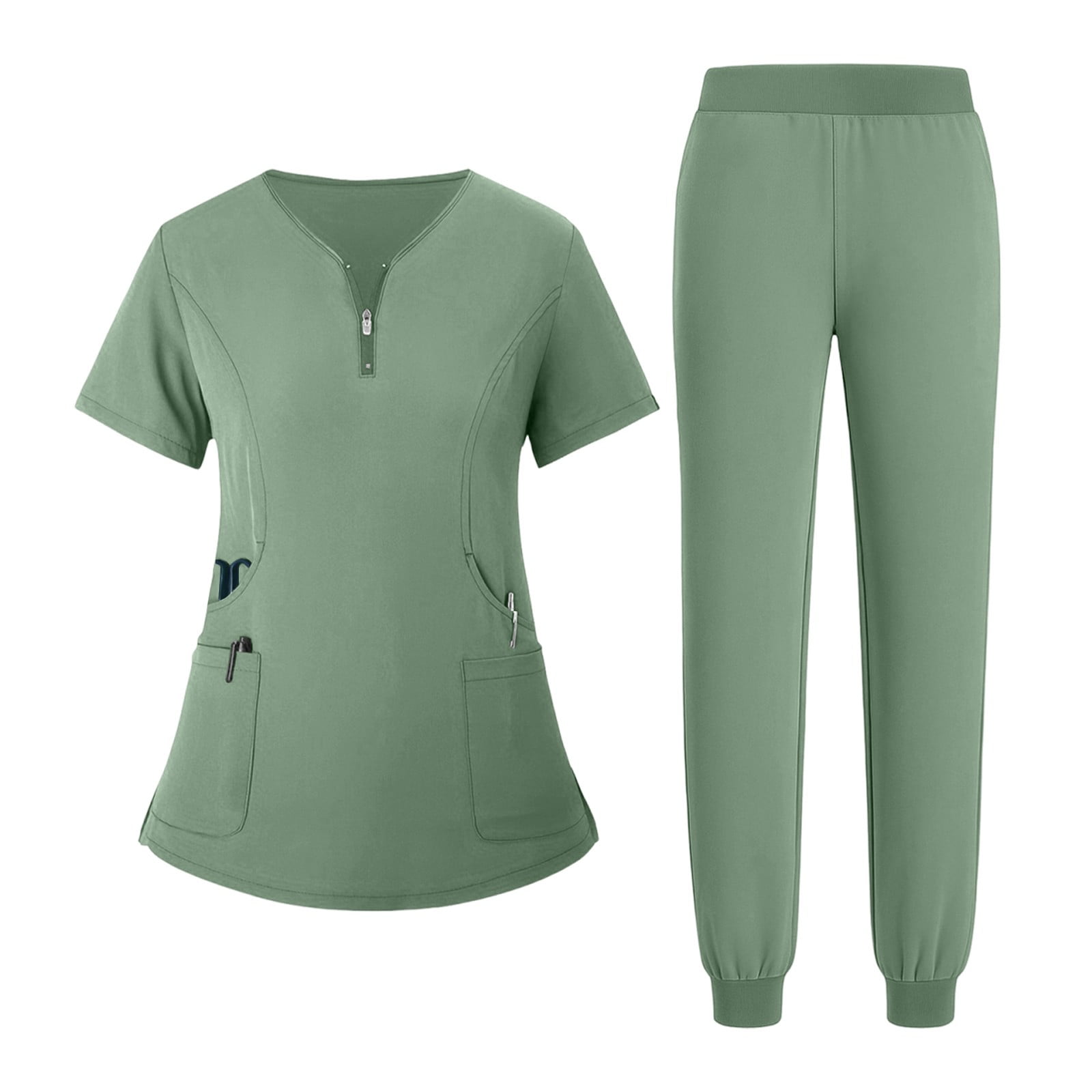 Scrubs Medical Uniform Women Scrubs Set-Zipper Medical Scrubs Top and ...