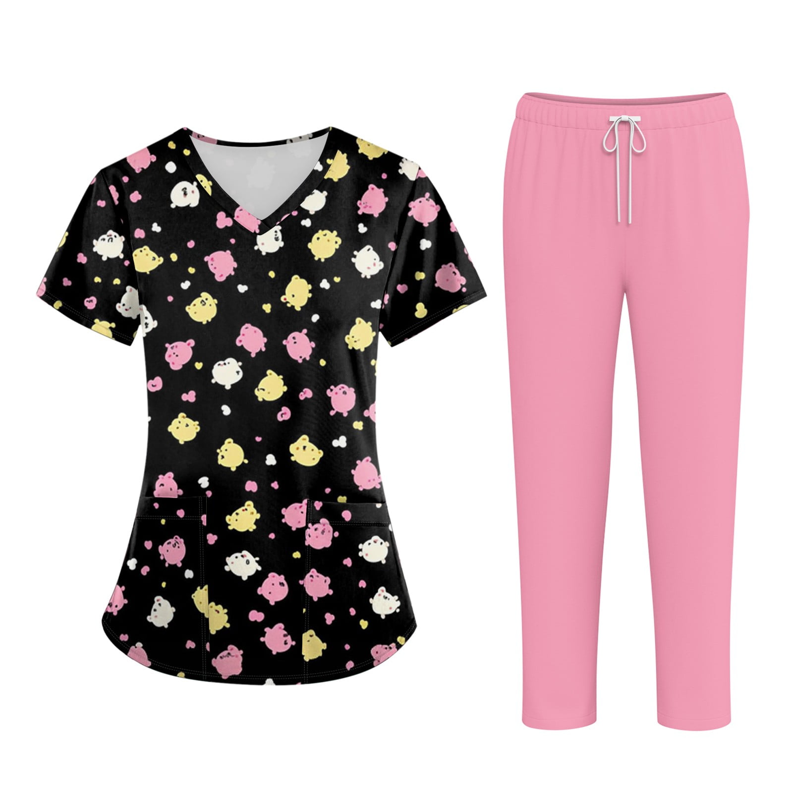 Scrubs Set For Women,Women'S Scrub Set Short Sleeve Animal Flower ...
