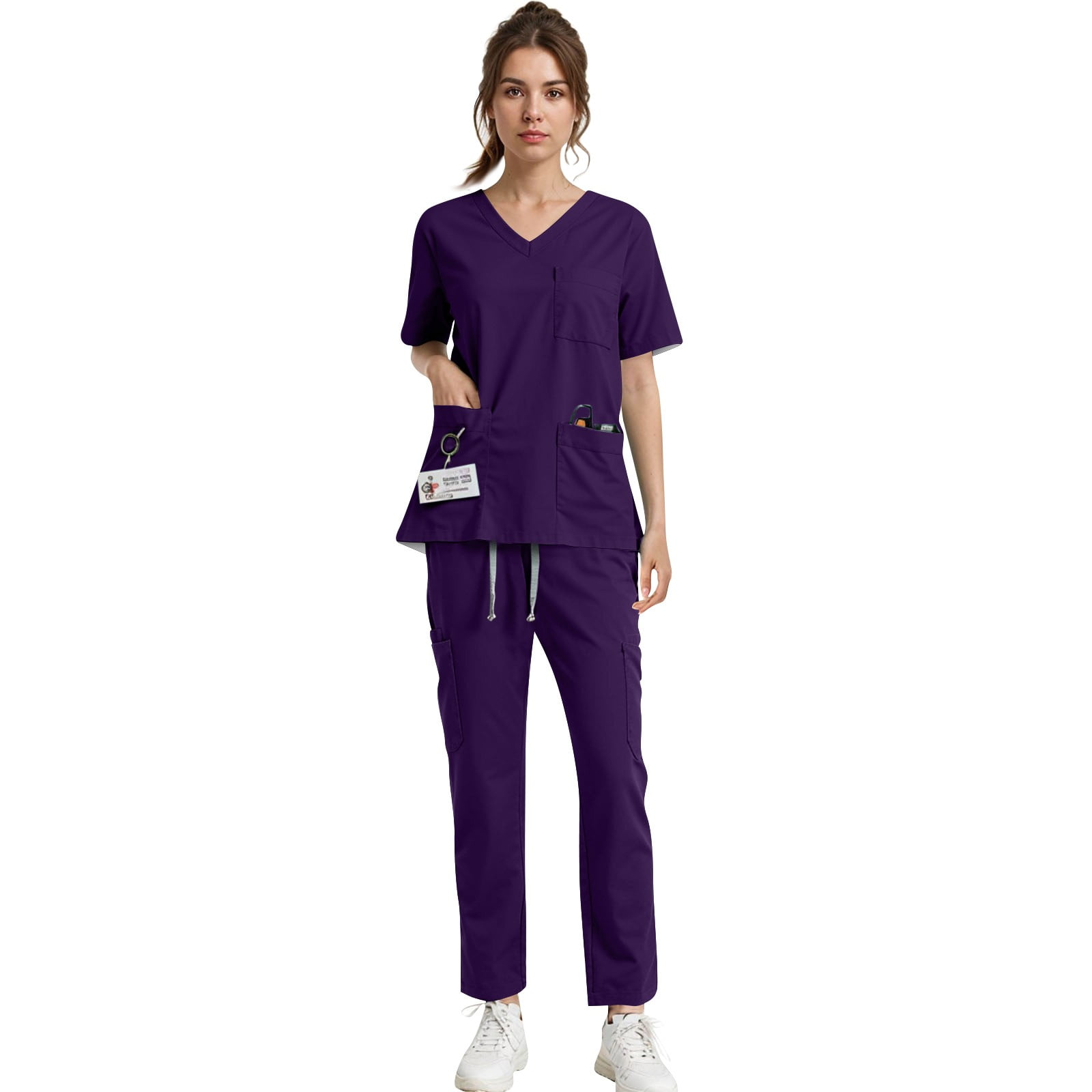 Scrubs Set for Women, Modern V-Neck Scrub Top & Jogger Scrub Pants with ...