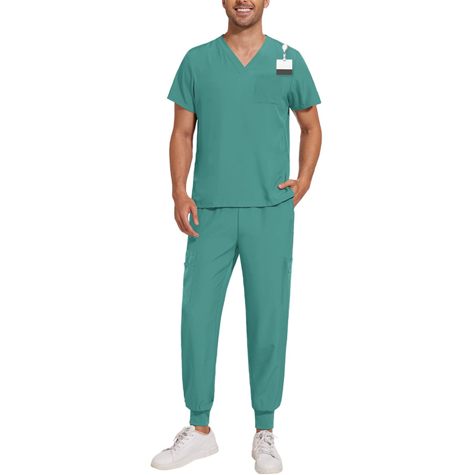 Scrubs Set for Men Stretch V-neck Medical Uniform Scrub Tops & Joggers ...