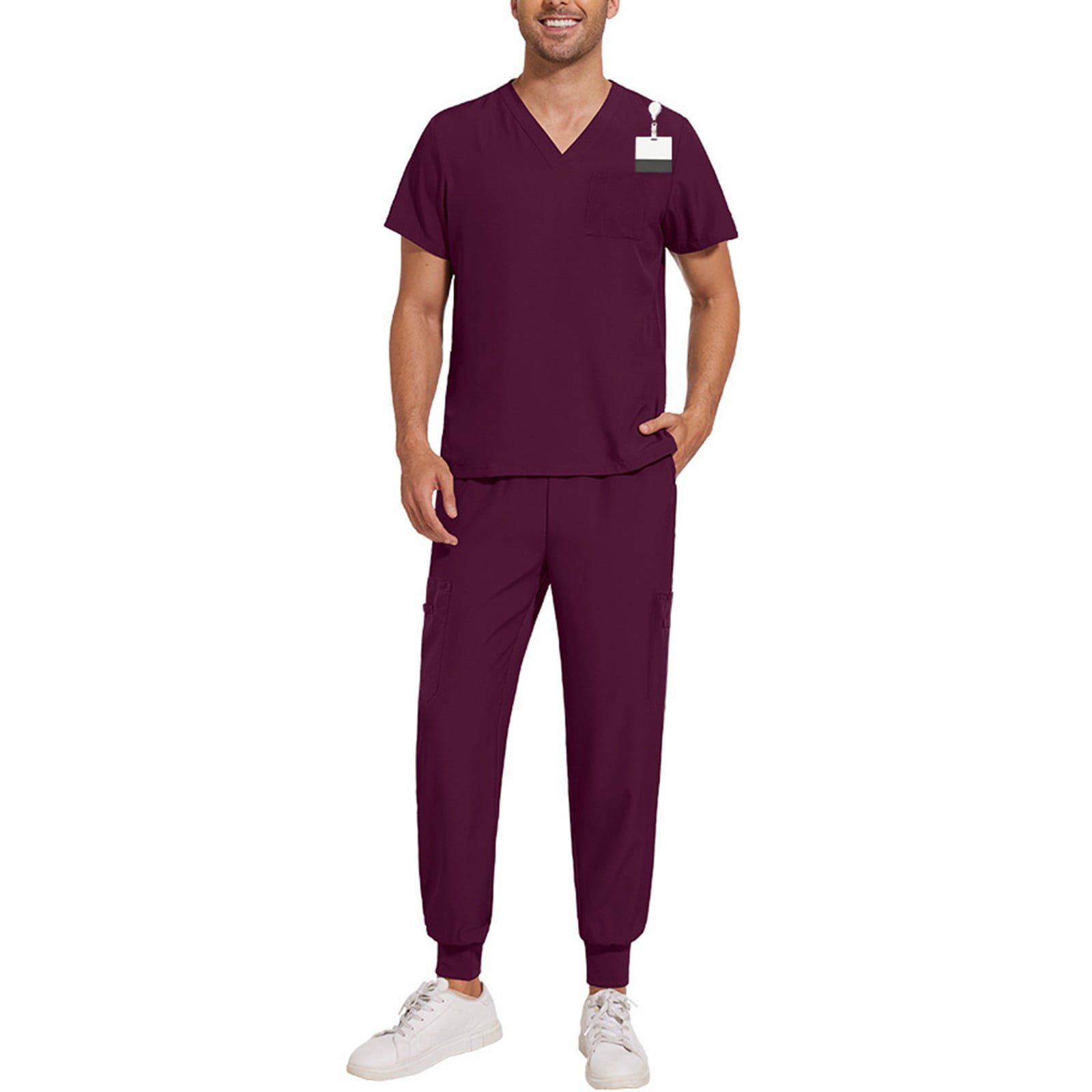 Scrubs Set for Men Stretch V-neck Medical Uniform Scrub Tops & Joggers ...