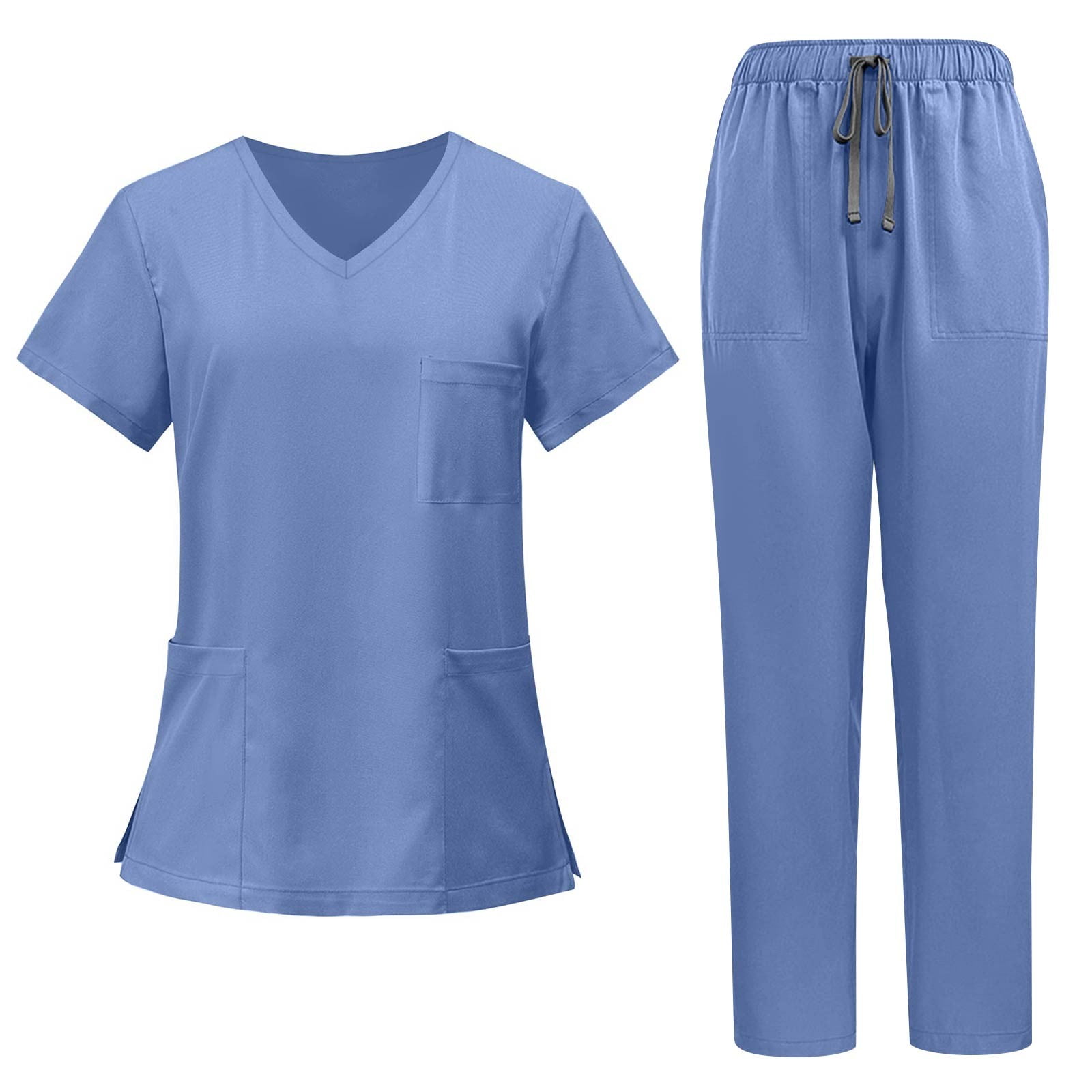 Scrubs Sets For Women，Women'S Fashion Solid Color V-Neck Scrub Sets ...