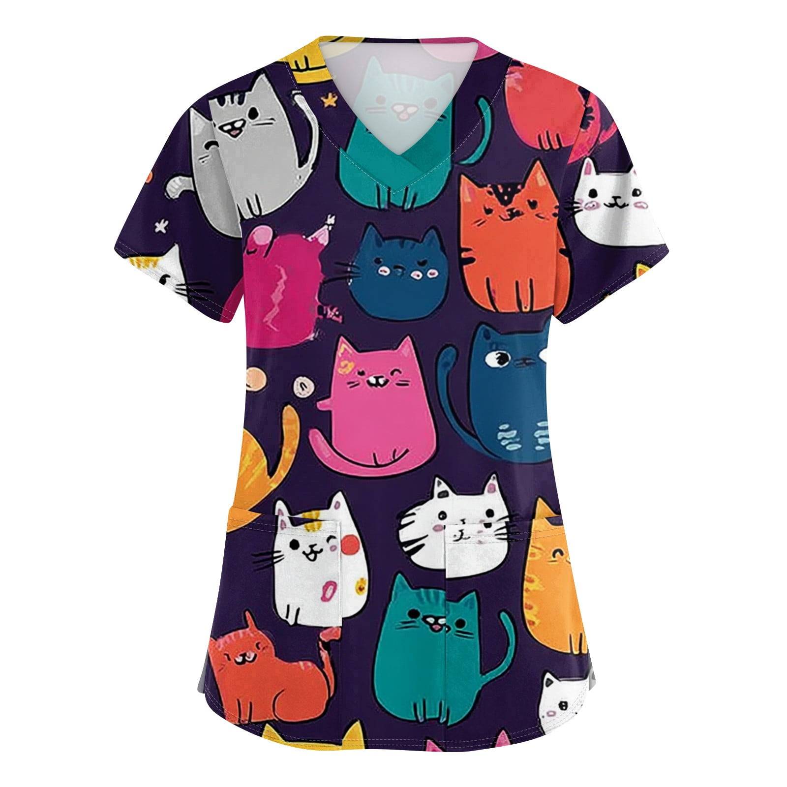 Scrubs Sets For Women, Cute Animal Printed Casual V Neck Short Sleeve ...