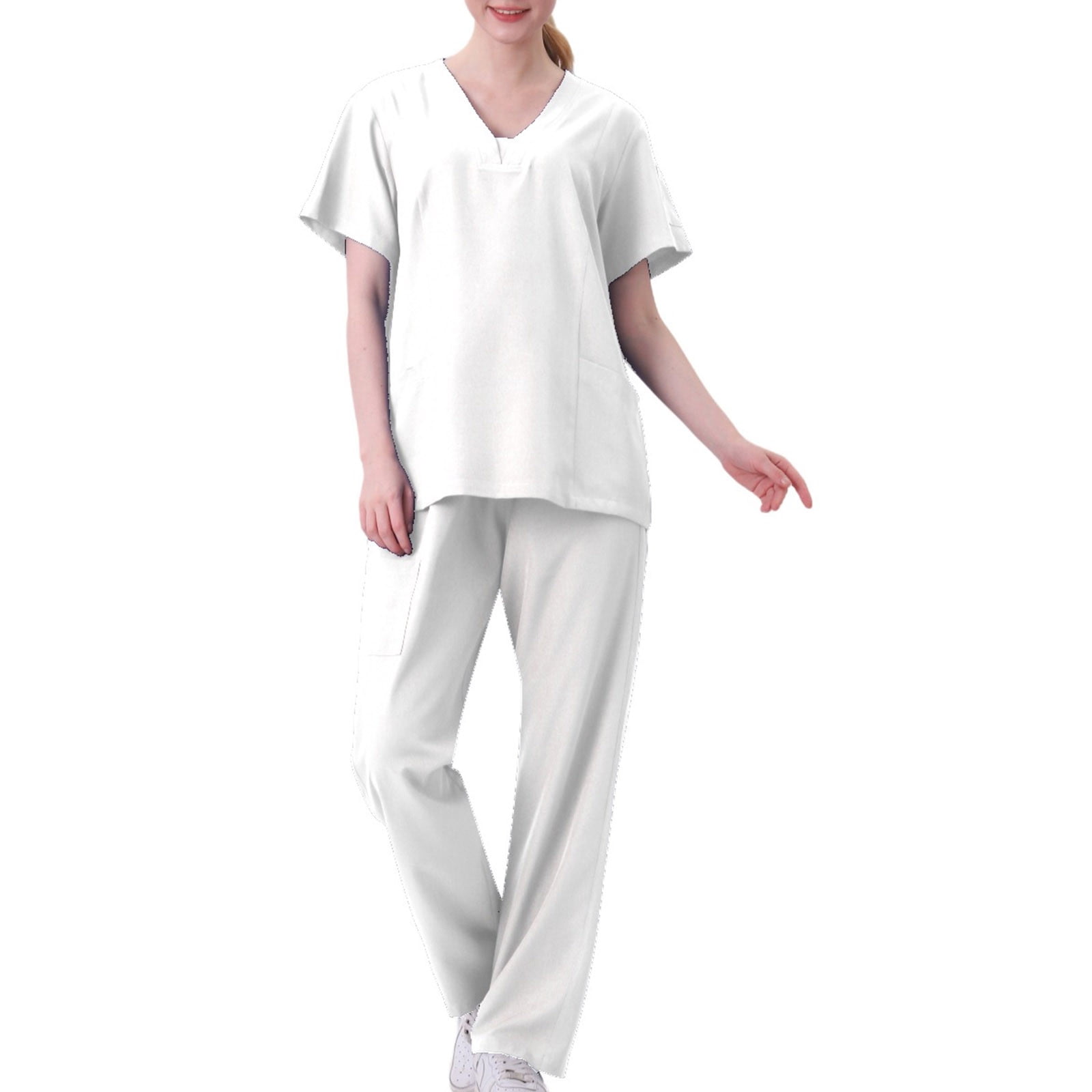 Scrubs Sets for Women Classic V-Neck Scrub Top Jogger Pant Medical ...