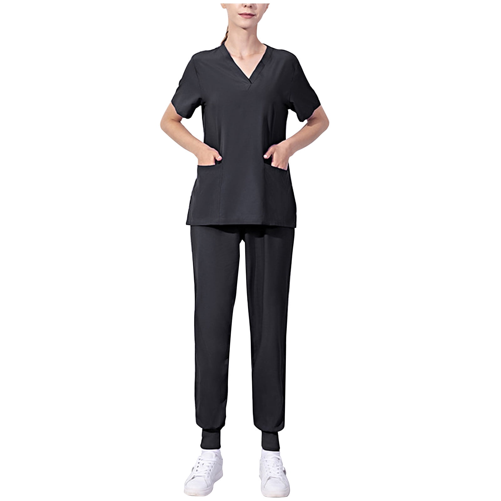 Scrubs Sets For Women Classic V Neck Scrub Top Jogger Pant Medical