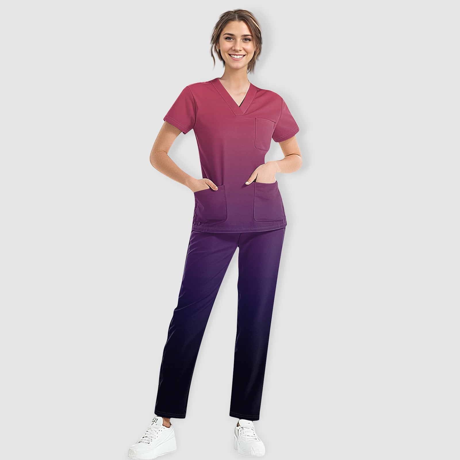 Scrubs Sets for Women Nurse Working Uniforms Casual Comfy V-Neck Scrub ...