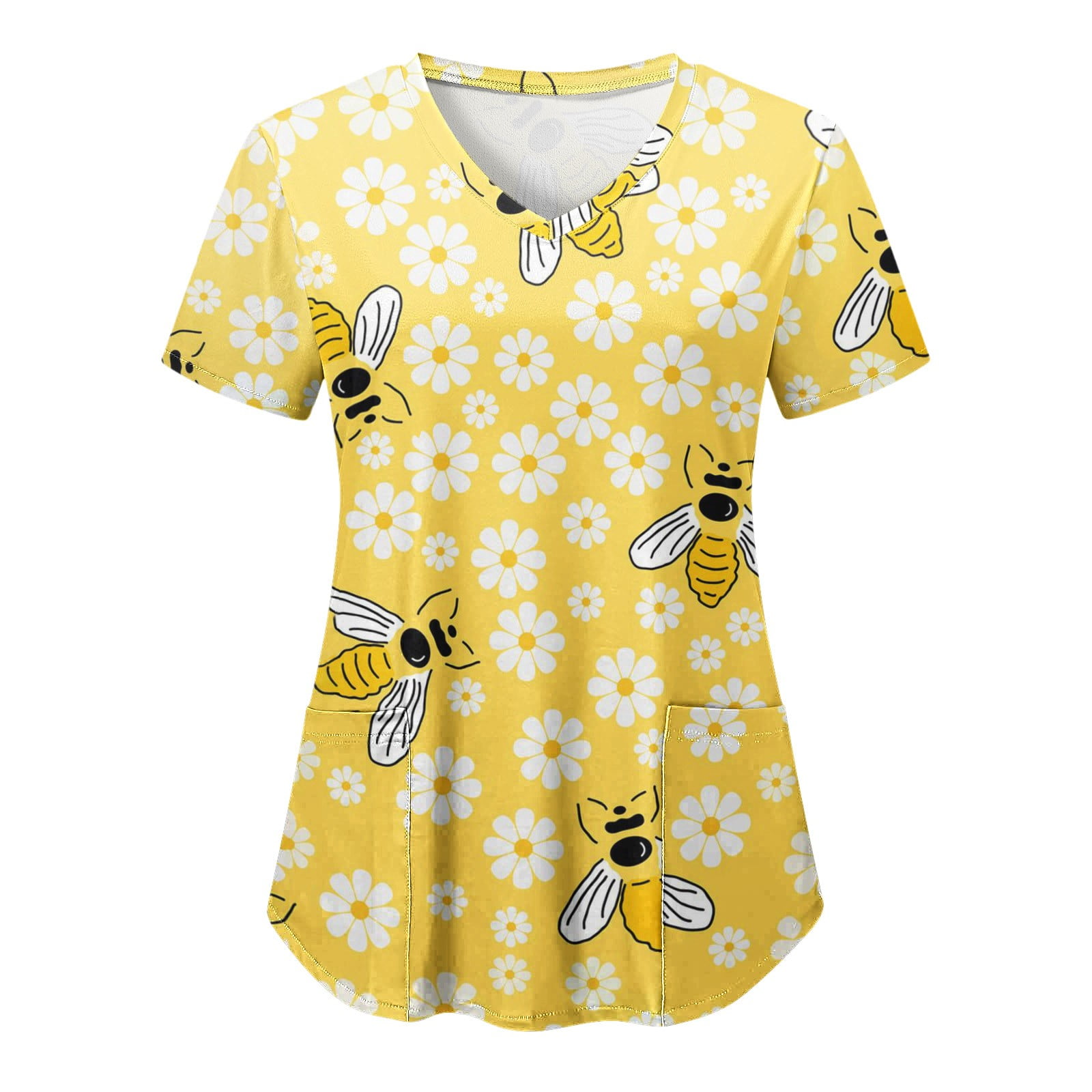 Scrubs Top for Women Bee Graphic Short Sleeve V-Neck Medical Uniform ...