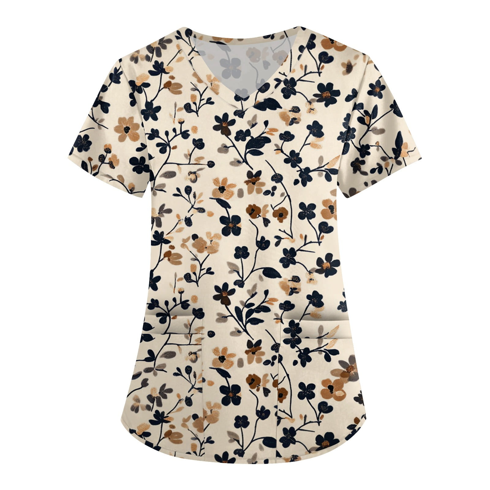 Scrubs Top for Women Floral Print Loose Fit Graphic Short Sleeve Nurse ...
