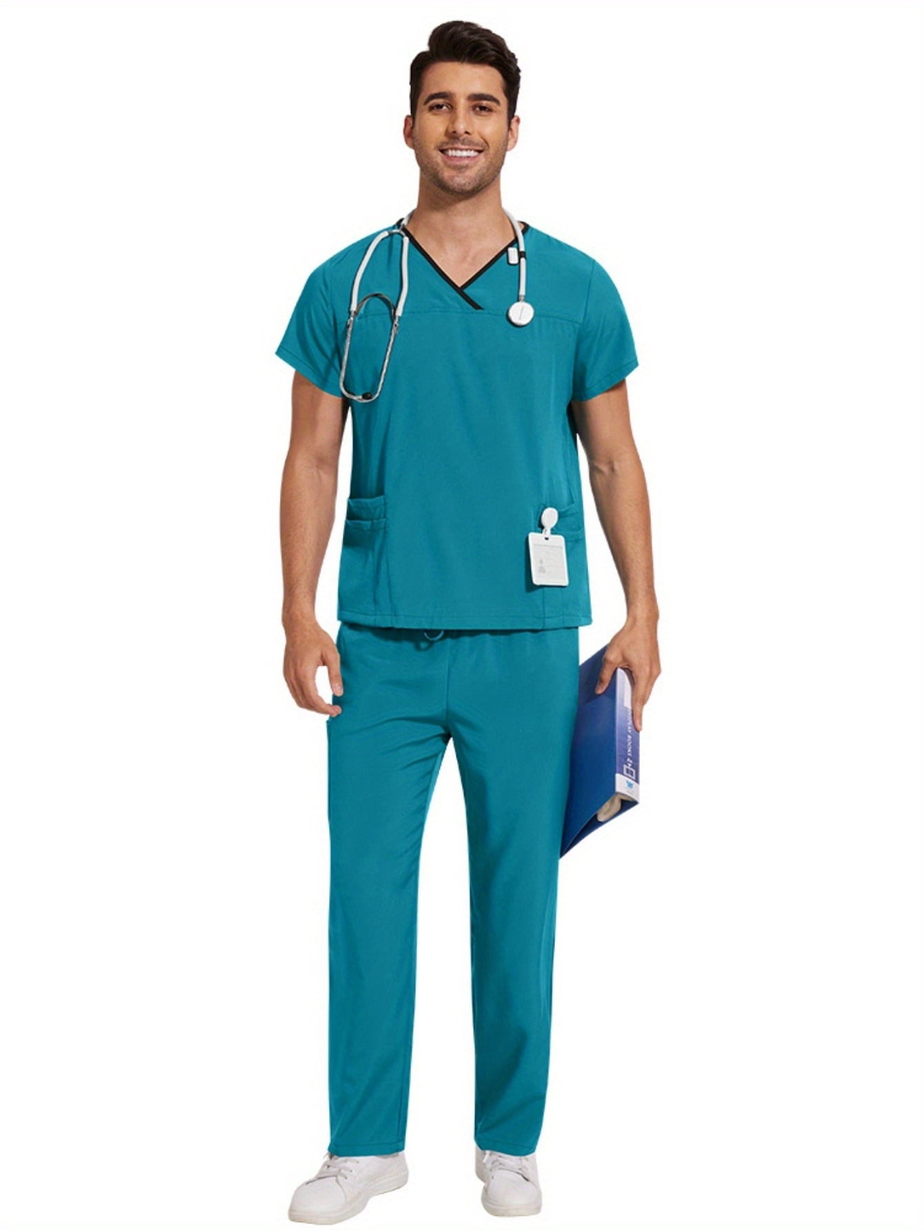 Scrubs Women Beauty SPA Uniform Pet Store Work Clothes Set Nurse Scrubs ...