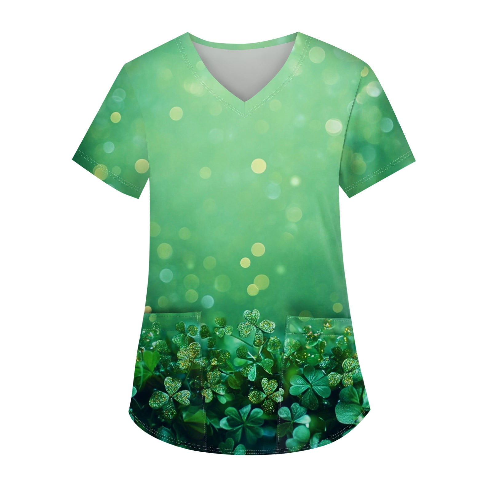 Scrubs for Women Irish Shamrock Printed V-Neck Breathable T-Shirts ...