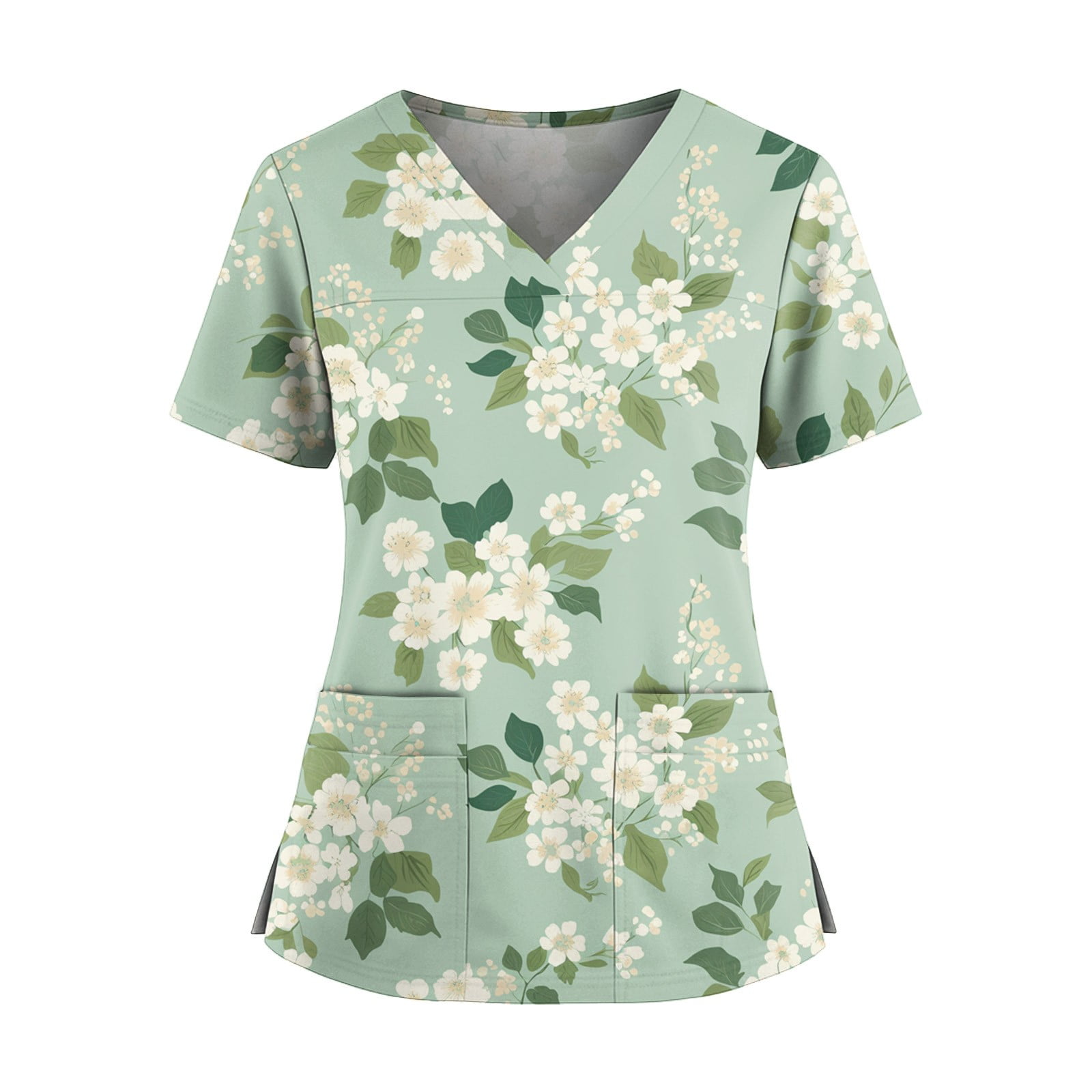 Scrubs Women, Plus Size Floral Print V Neck Scrub Top With Side Slit ...