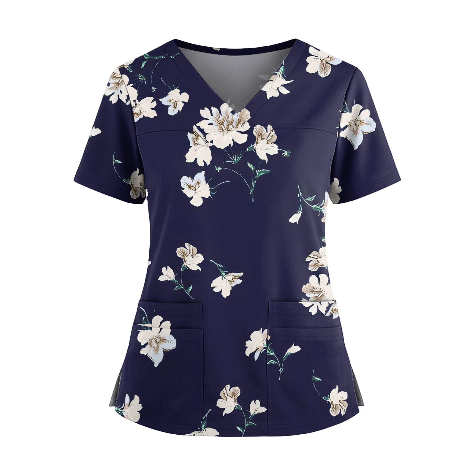 Scrubs For Women Set, Plus Size Floral Printed V Neck Short Sleeve ...