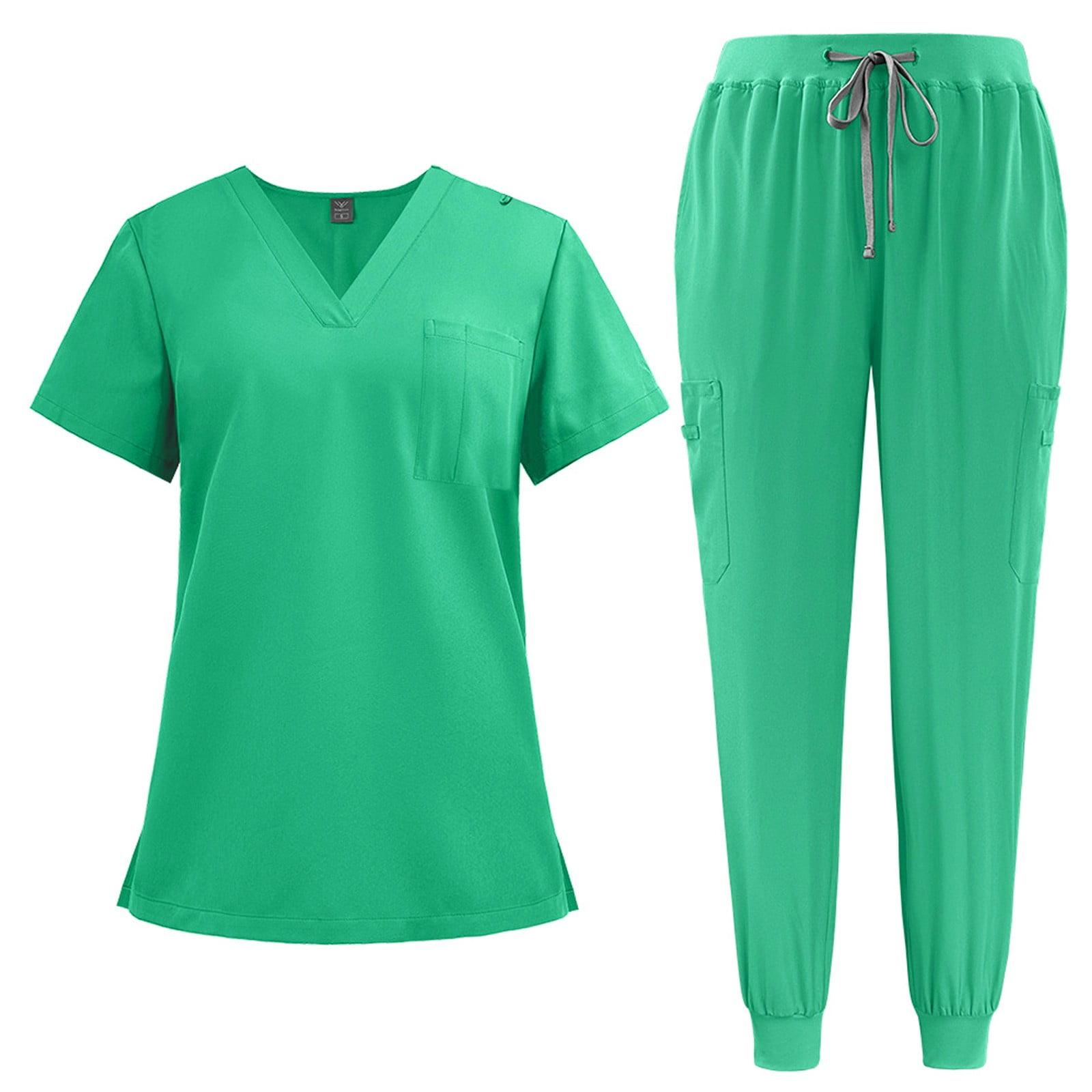 Scrubs Women Set V-Neck Short Sleeve Solid Color Nursing Uniforms with ...