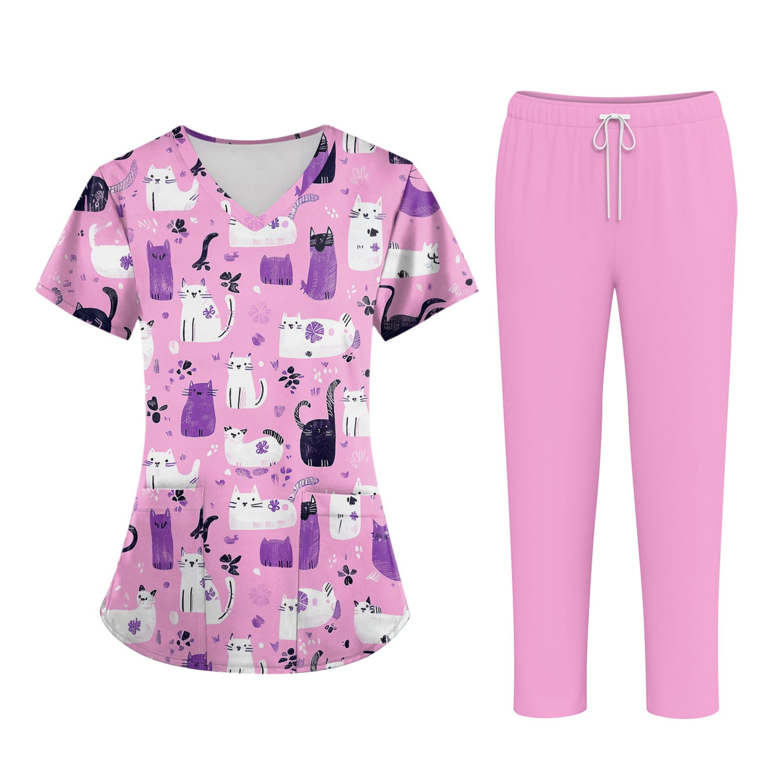 Scrubs Women Set,Women's Animal Printed Scrub Tops Plus Size V-Neck Fun ...