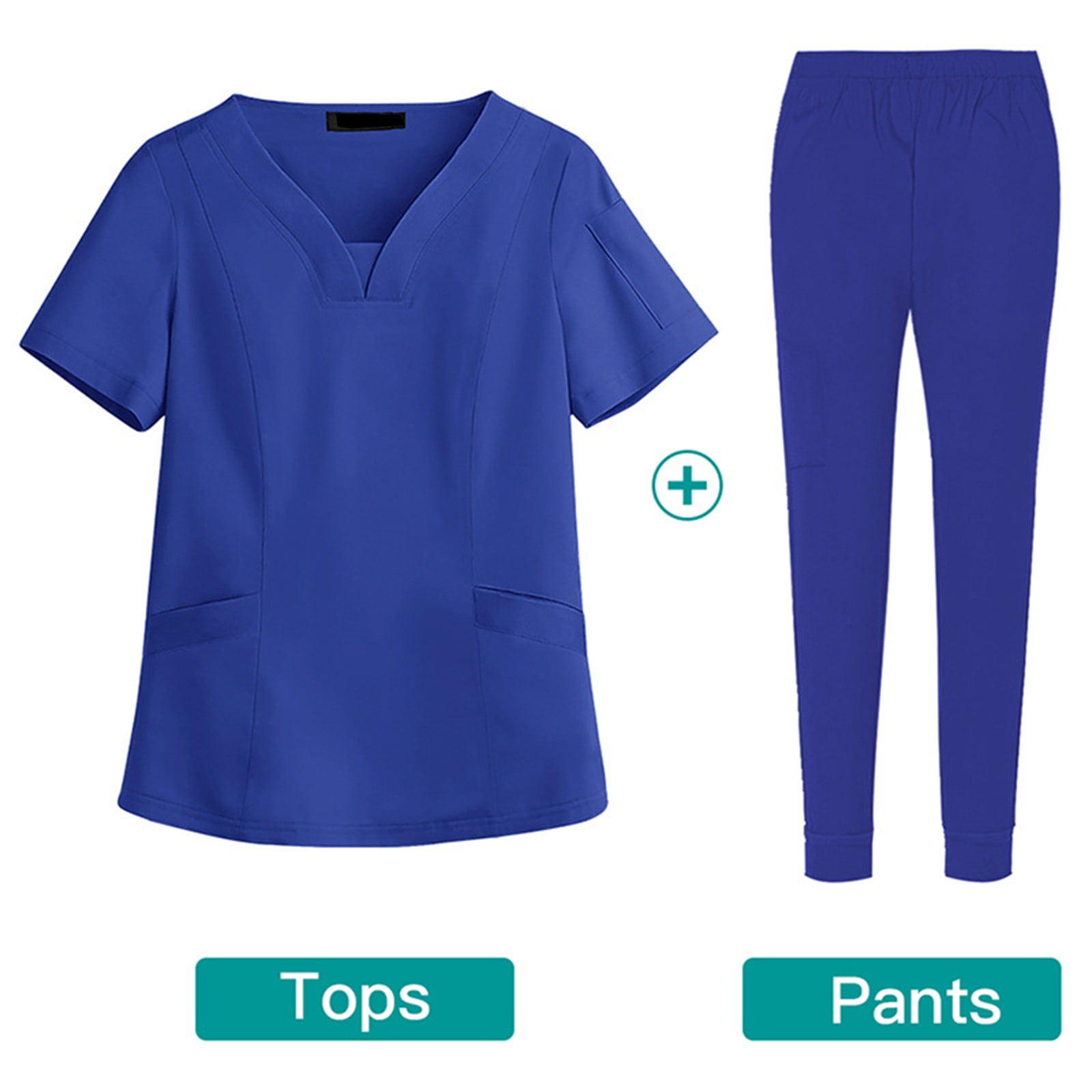 Scrubs Women Solid Color V-Neck Scrub Uniform Set - Lightweight Poly ...
