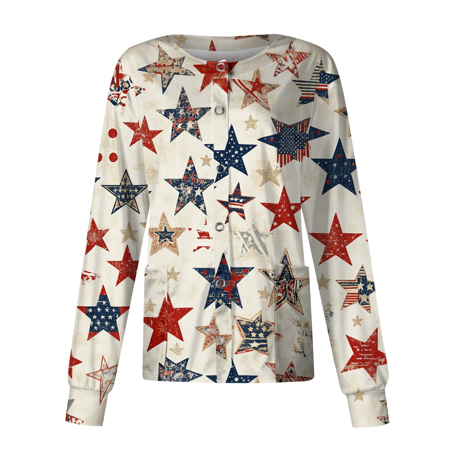 Scrubs For Women, Tops 4Th Of July Round Neck Long Sleeve Workwear With ...