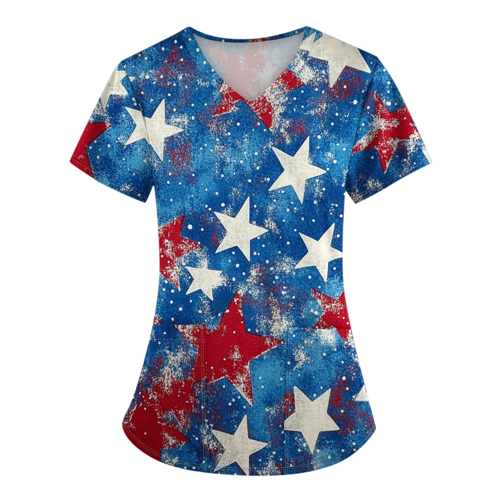Scrubs For Women Tops, 4Th Of July V Neck Short Sleeve Workwear With ...
