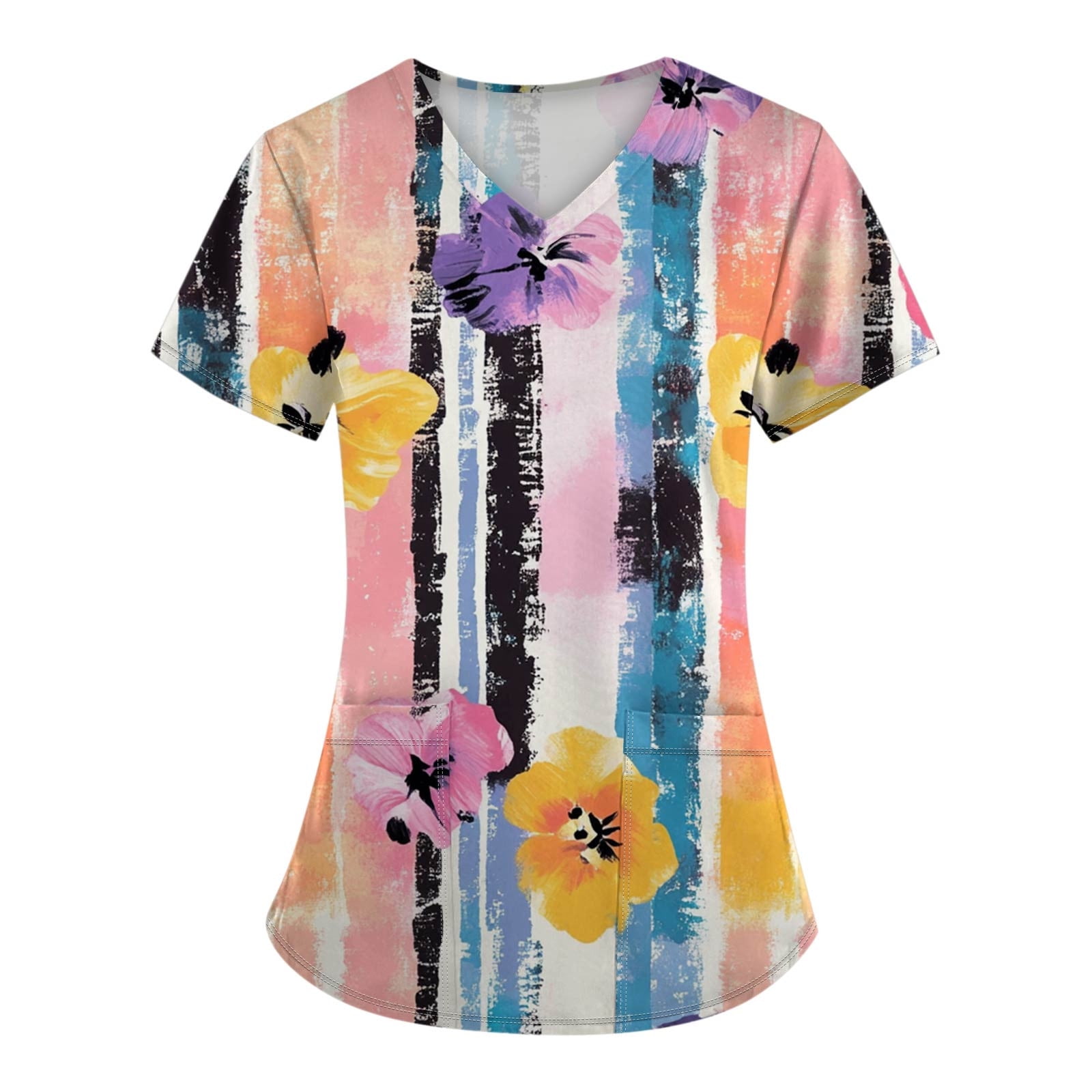 Scrubs For Women, Tops 4Th Of July V Neck Short Sleeve Workwear With ...