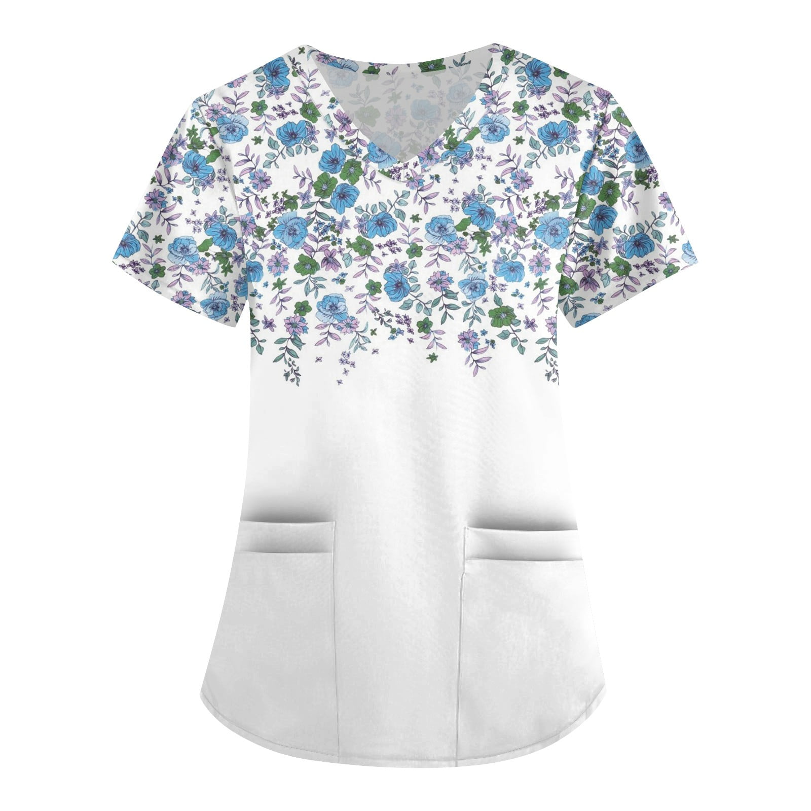 Scrubs For Women Tops, Casual Short Sleeve V-Neck Scrub Top Loose Fit ...