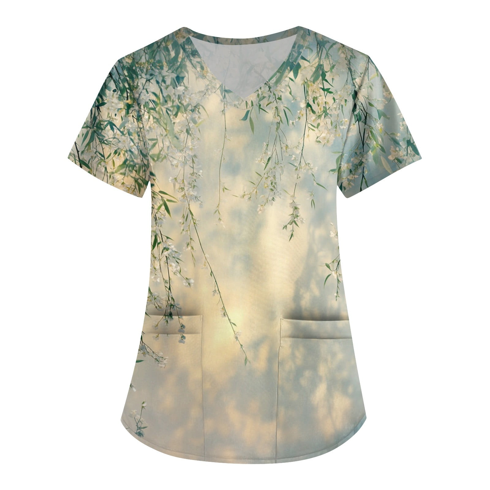 Scrubs For Women Tops, Scrubs Floral V Neck Short Sleeve Plus Size ...