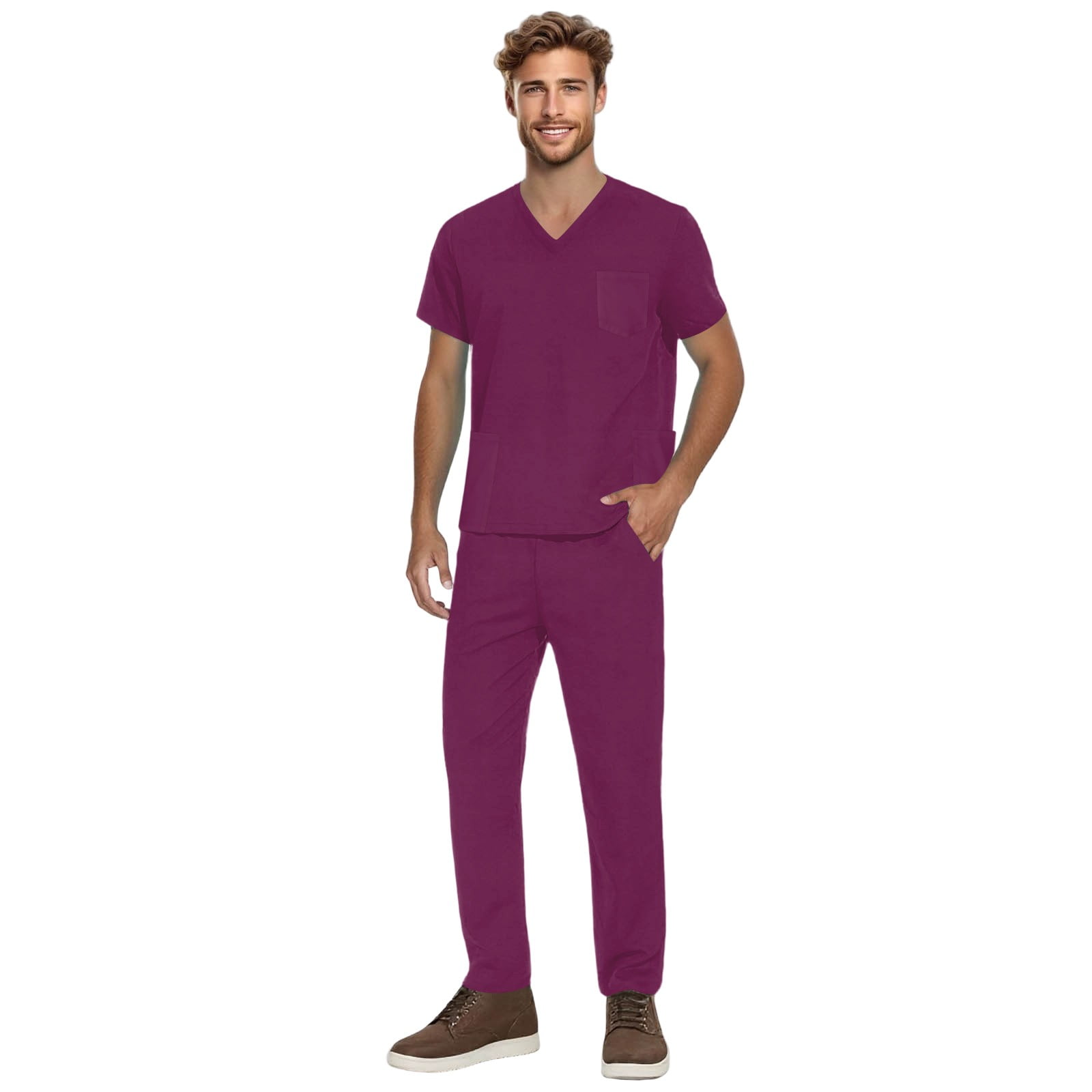 Scrubs for Men Scrubs Set Mens Elastic Waistband Stretch V-Neck Scrub ...