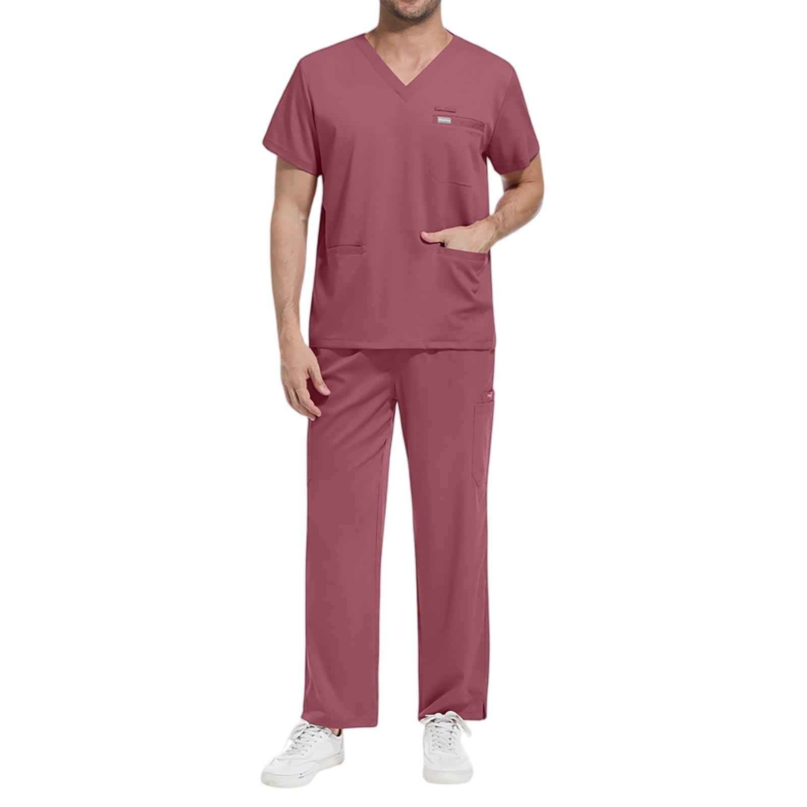Scrubs for Men Set 2025 Fall Uniform Stretchy V-Neck Scrub Top & Cargo ...