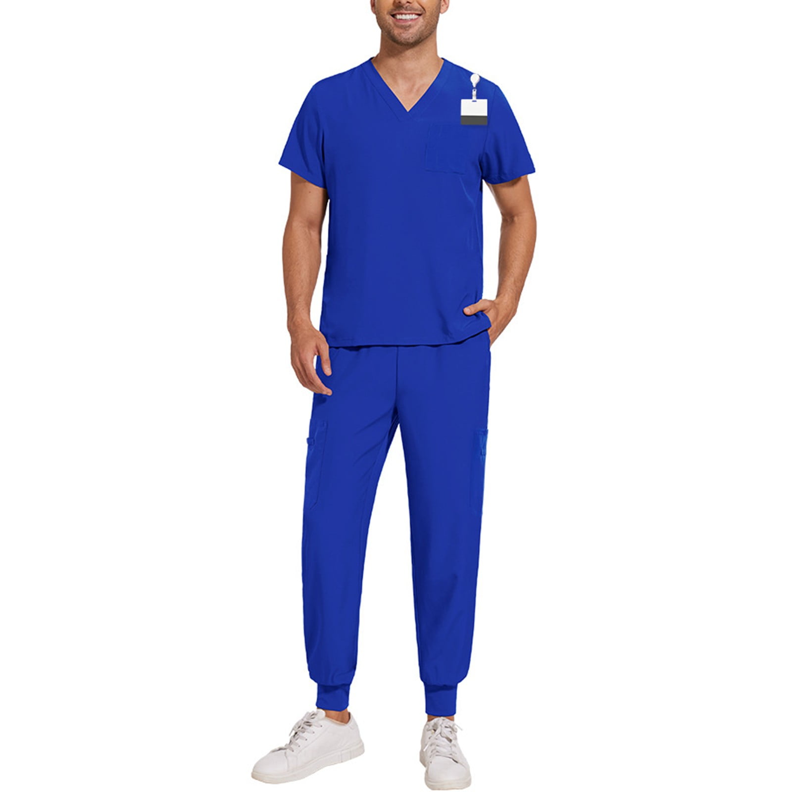 Scrubs for Men Set, Modern V Neck Scrub Top & Jogger Pant with 8 ...