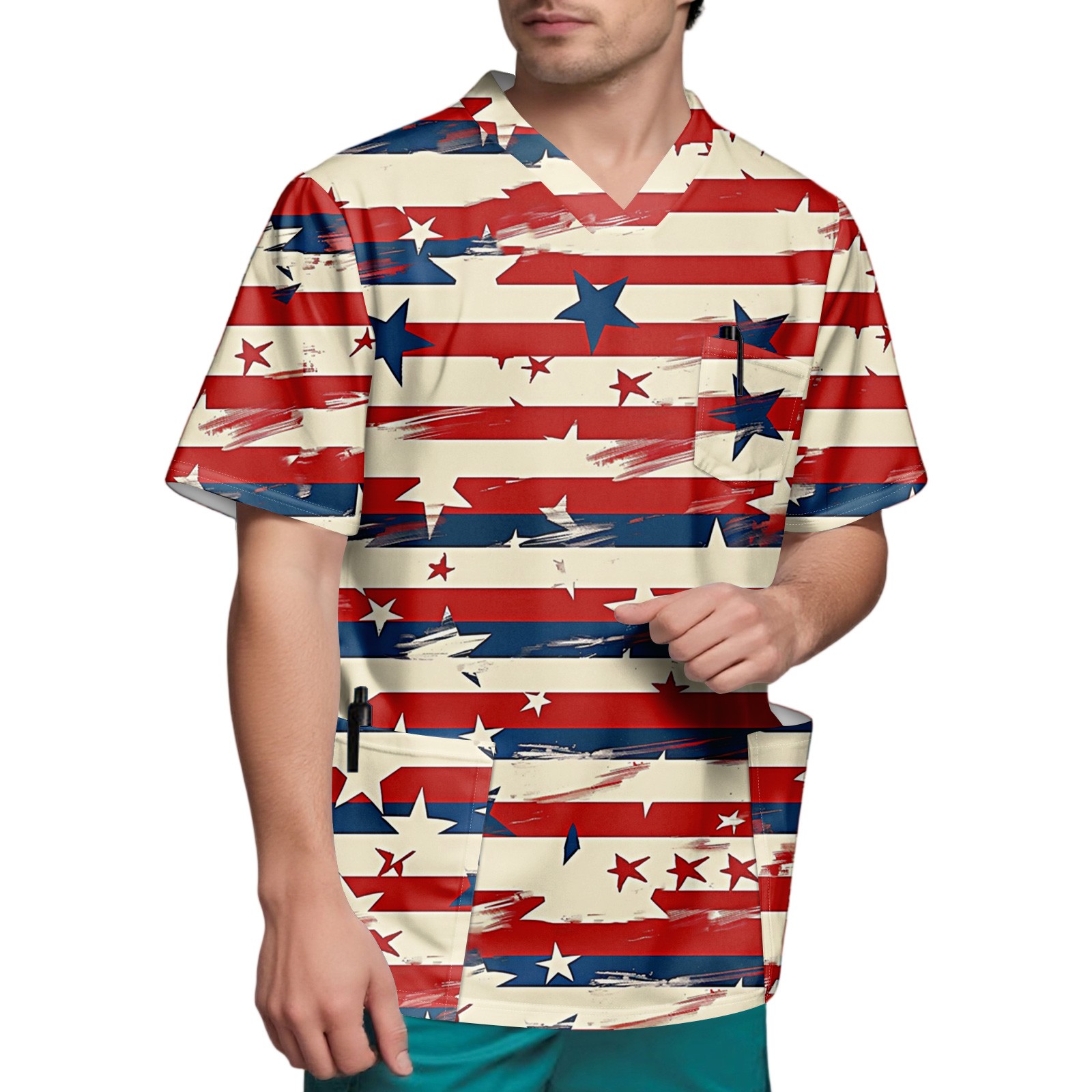Scrubs for Men Short Sleeve Working Summer Mens Plus Size Lounges Stars ...
