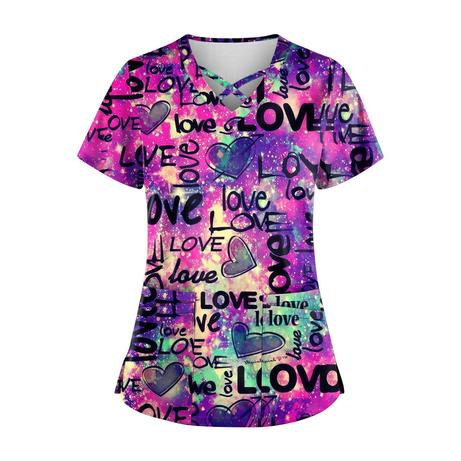 Scrubs for Women Breathable Printed V-Neck Plus Size Scrub Tops Short ...