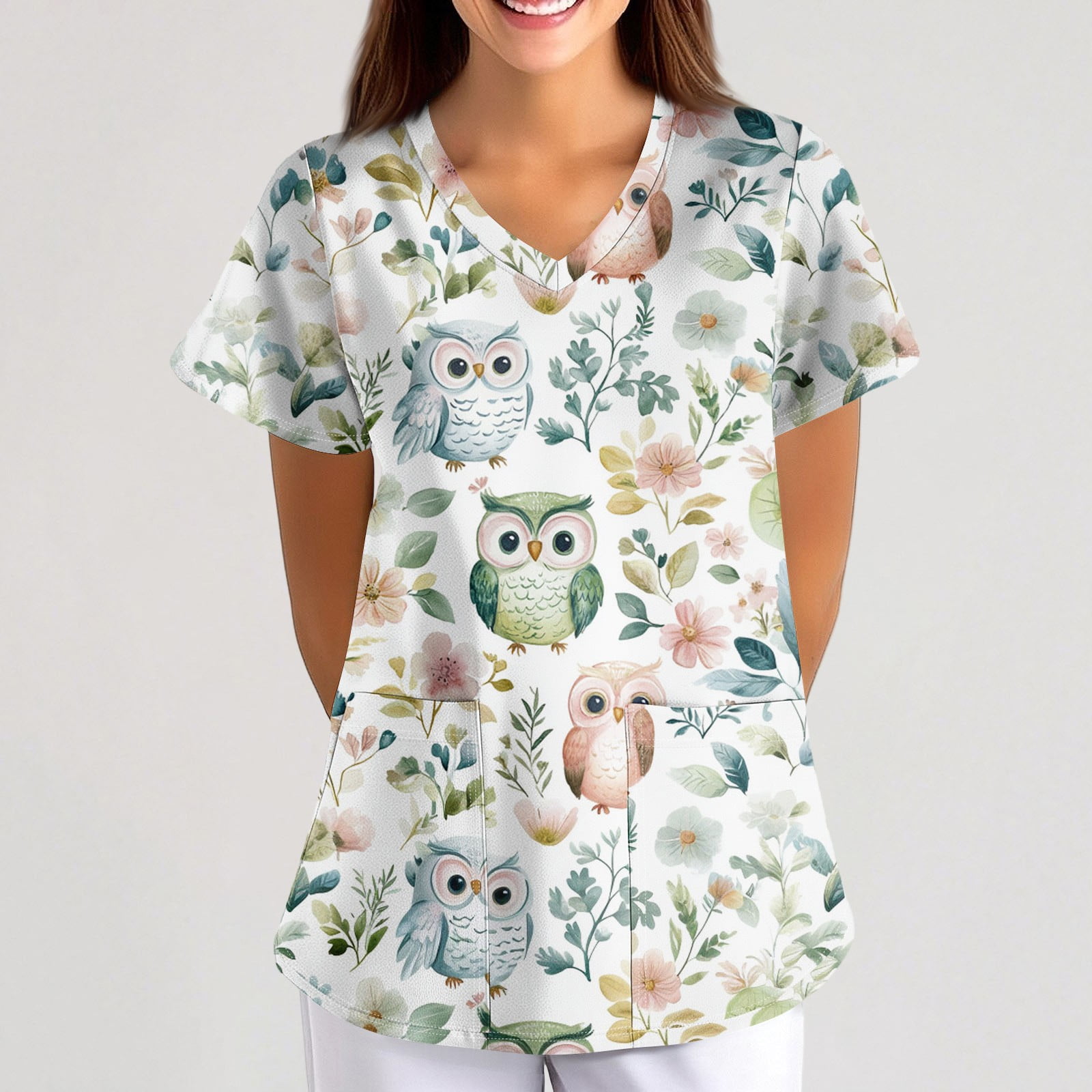 Scrubs for Women Plus Size Stretch Short Sleeve V Neck Cute Animal ...