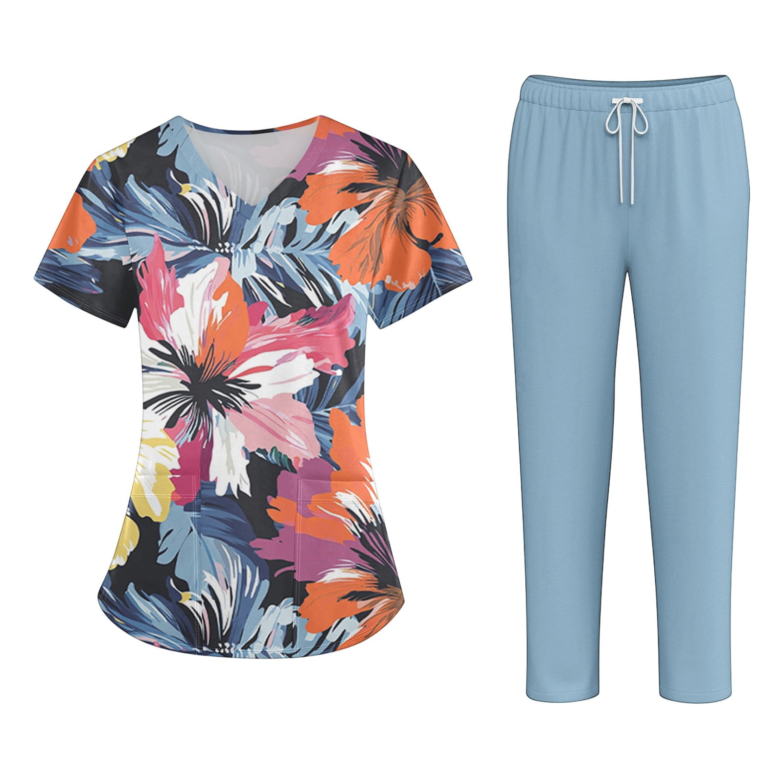 Scrubs for Women Scrub Set - V-Neck Scrub Top and Straight Leg Pant ...