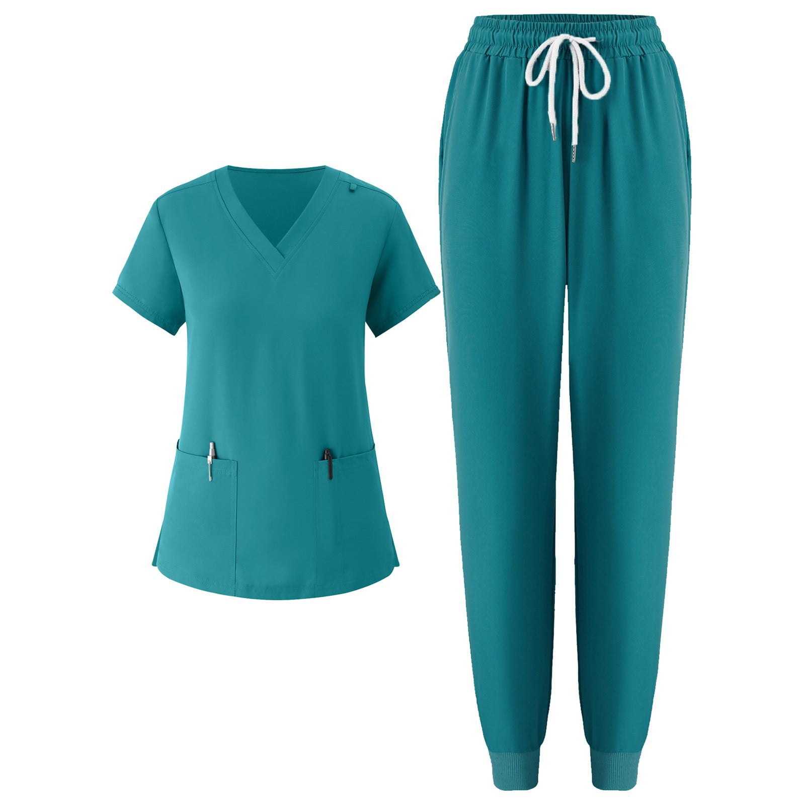 Scrubs for Women Set Medical Scrub Stretch V Neck Short Sleeve Nurse ...