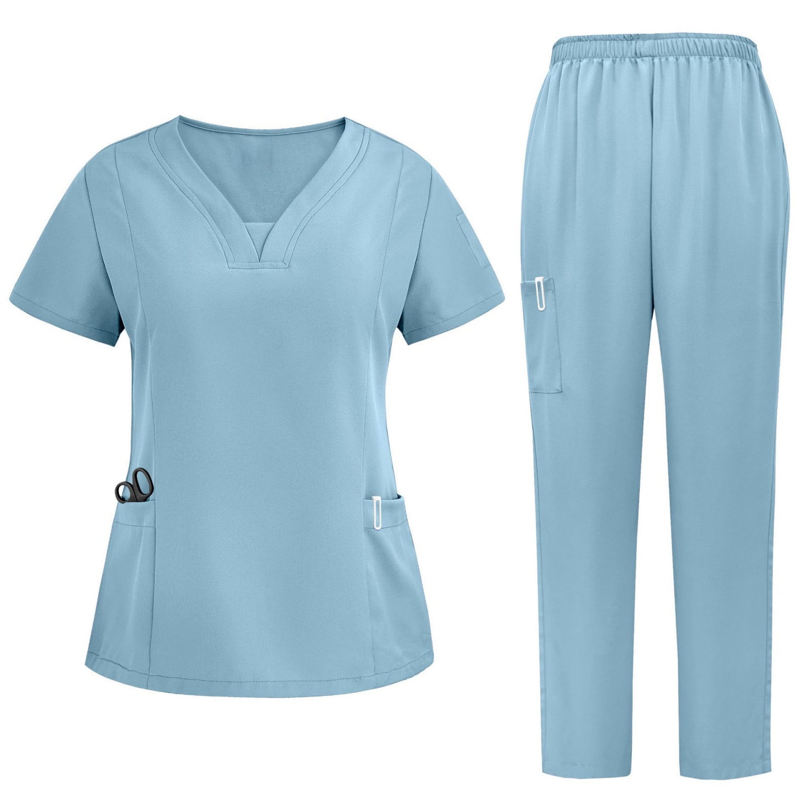 Scrubs for Women Set V-Neck Top & Pants Medical Scrubs Nurse Uniform ...