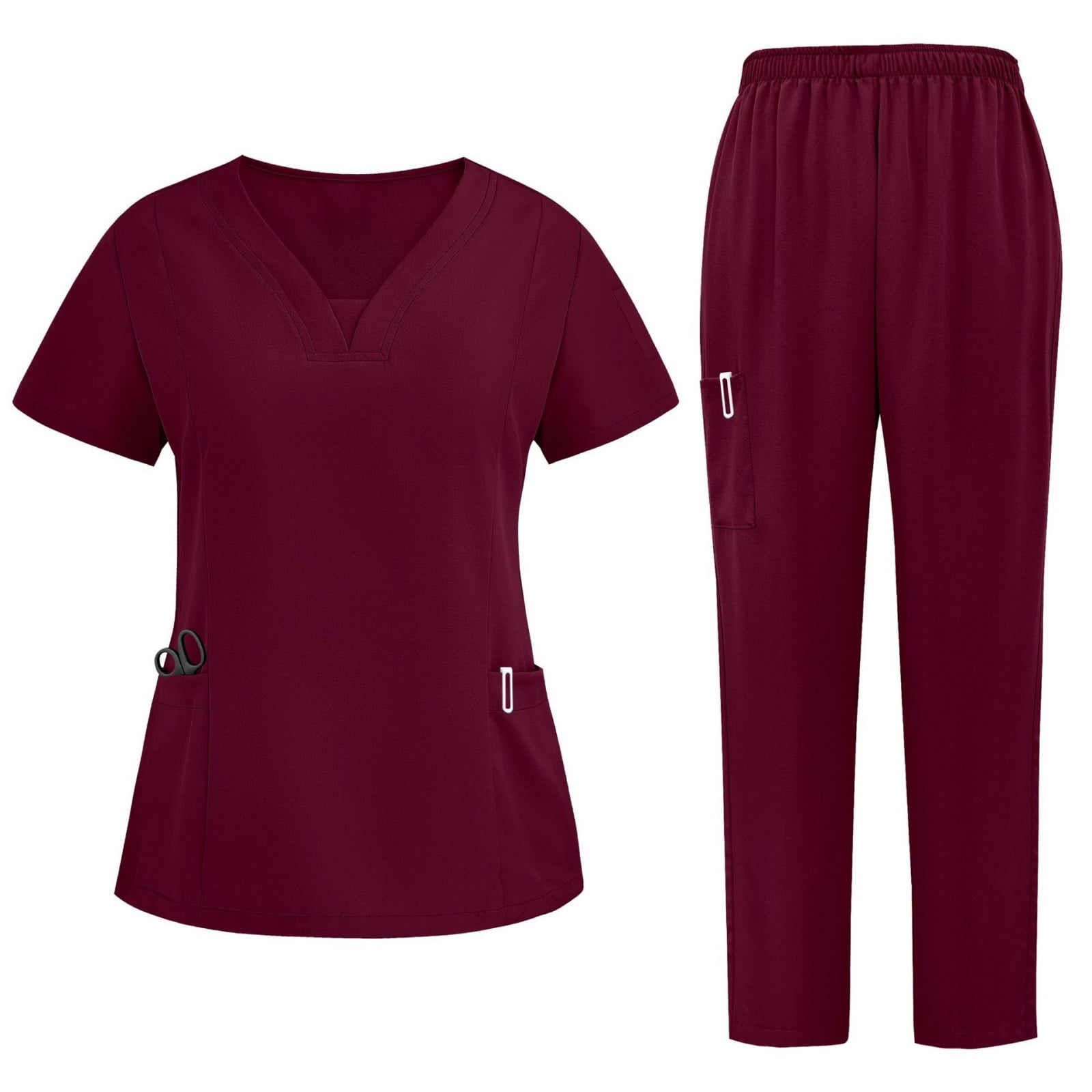 Scrubs For Women Set V-Neck Top & Pants Medical Scrubs Nurse Uniform ...