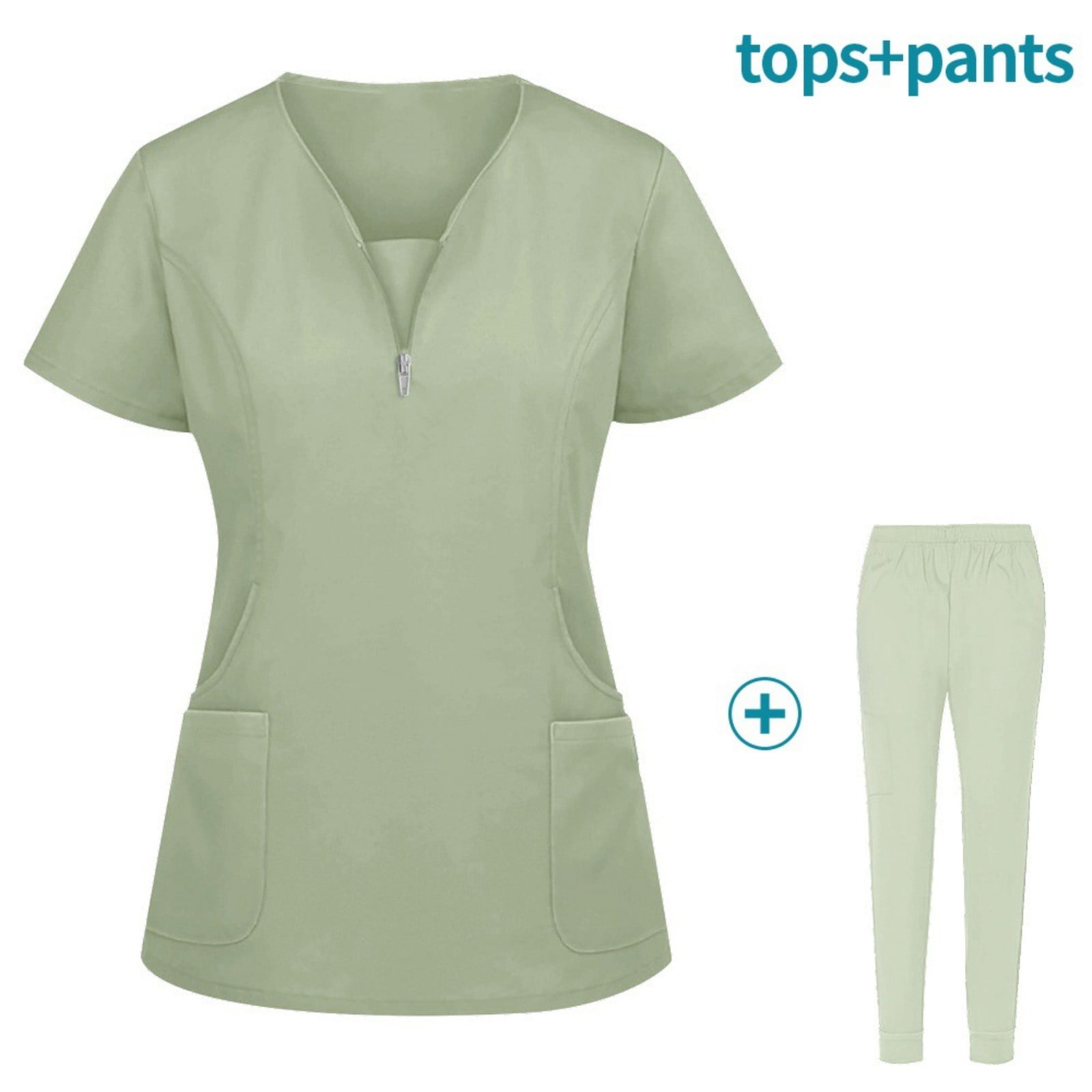 Scrubs for Women Set, Zipper V-Neck Nurse Scrub Top and Jogger Pants ...