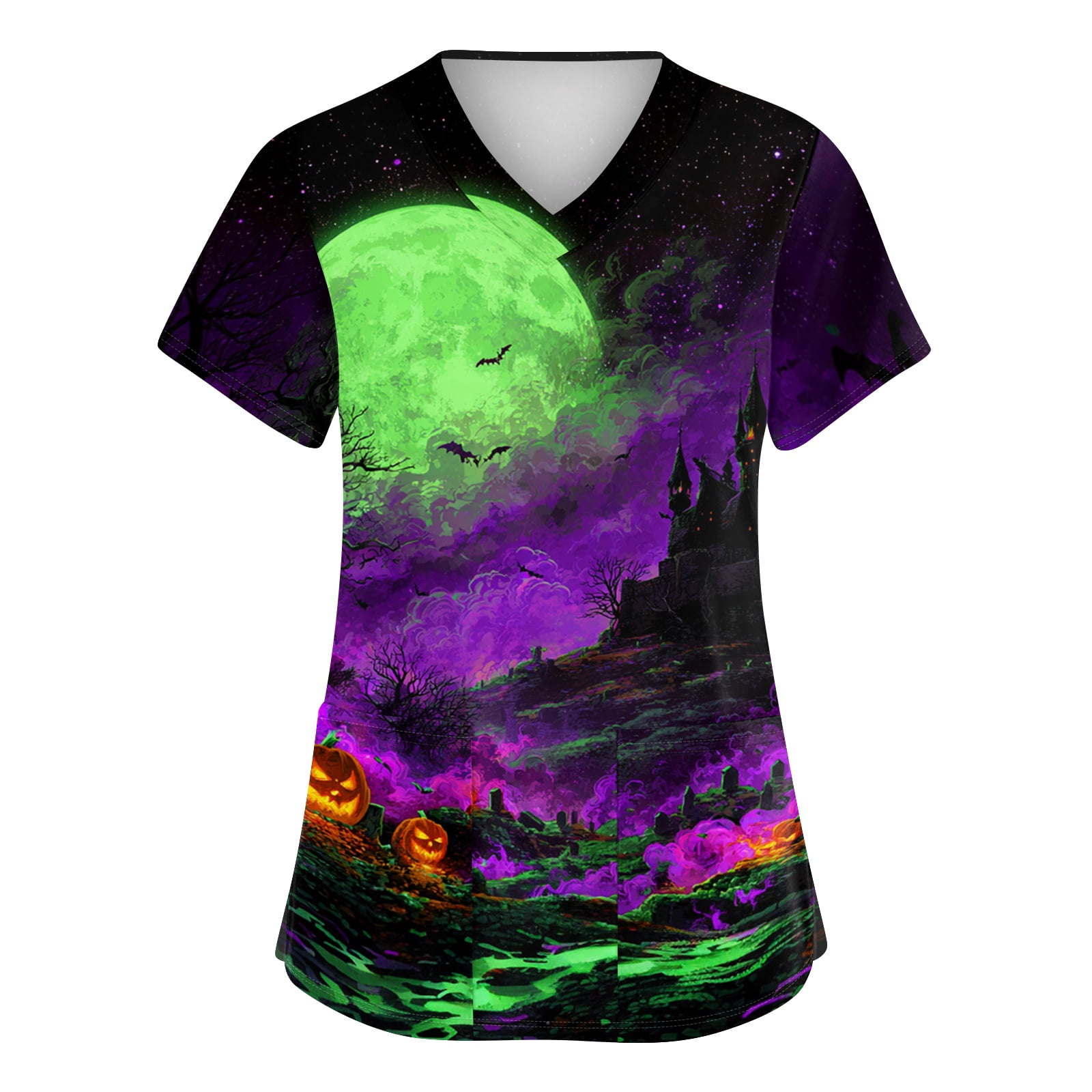 Scrubs for Women V Neck Short Sleeve Printed Tops Cartoon Pattern Free ...