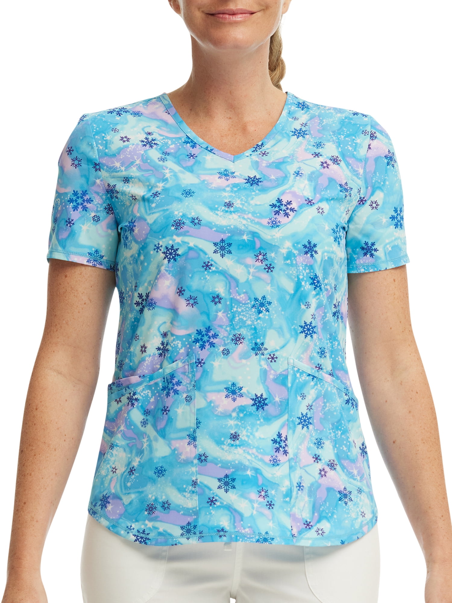 Scrubstar Women's Aurora Snowflakes V-Neck Print Scrub Top WM42T738GC ...