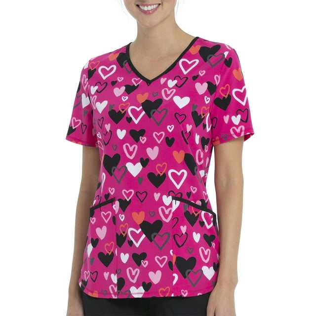 Scrubstar Women's "Charming Hearts" V-Neck Print Scrub Top - Walmart.com