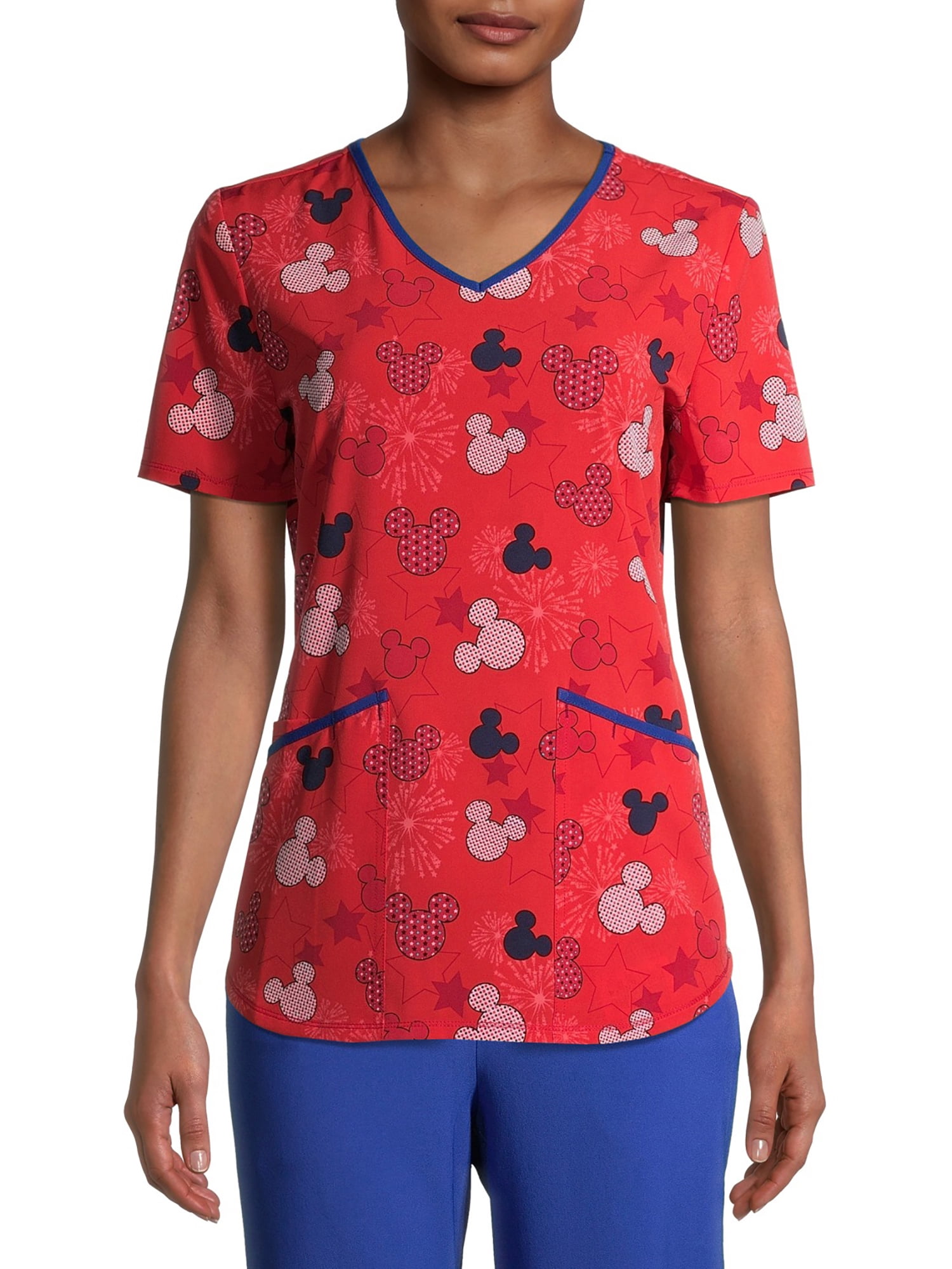 Scrubstar Women's Disney "Mickey Boom" V-Neck Print Scrub Top - Walmart.com