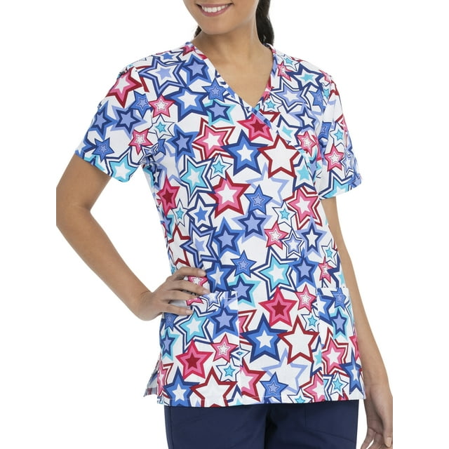 Scrubstar Women's Fashion Collection "Starry Stripes" Mock Wrap Printed ...