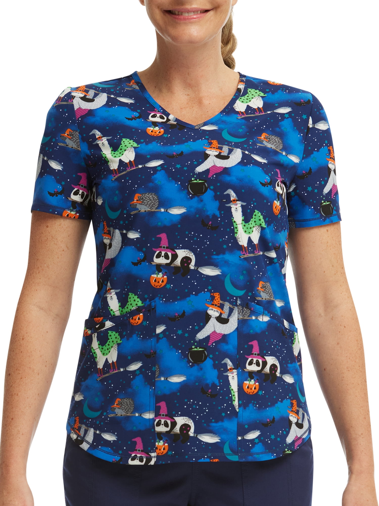 Scrubstar Women's Halloween Creatures V-Neck Print Scrub Top - Walmart.com