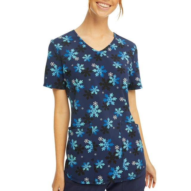 Scrubstar Women's "Ombre Snowflakes" V-Neck Print Scrub Top - Walmart.com