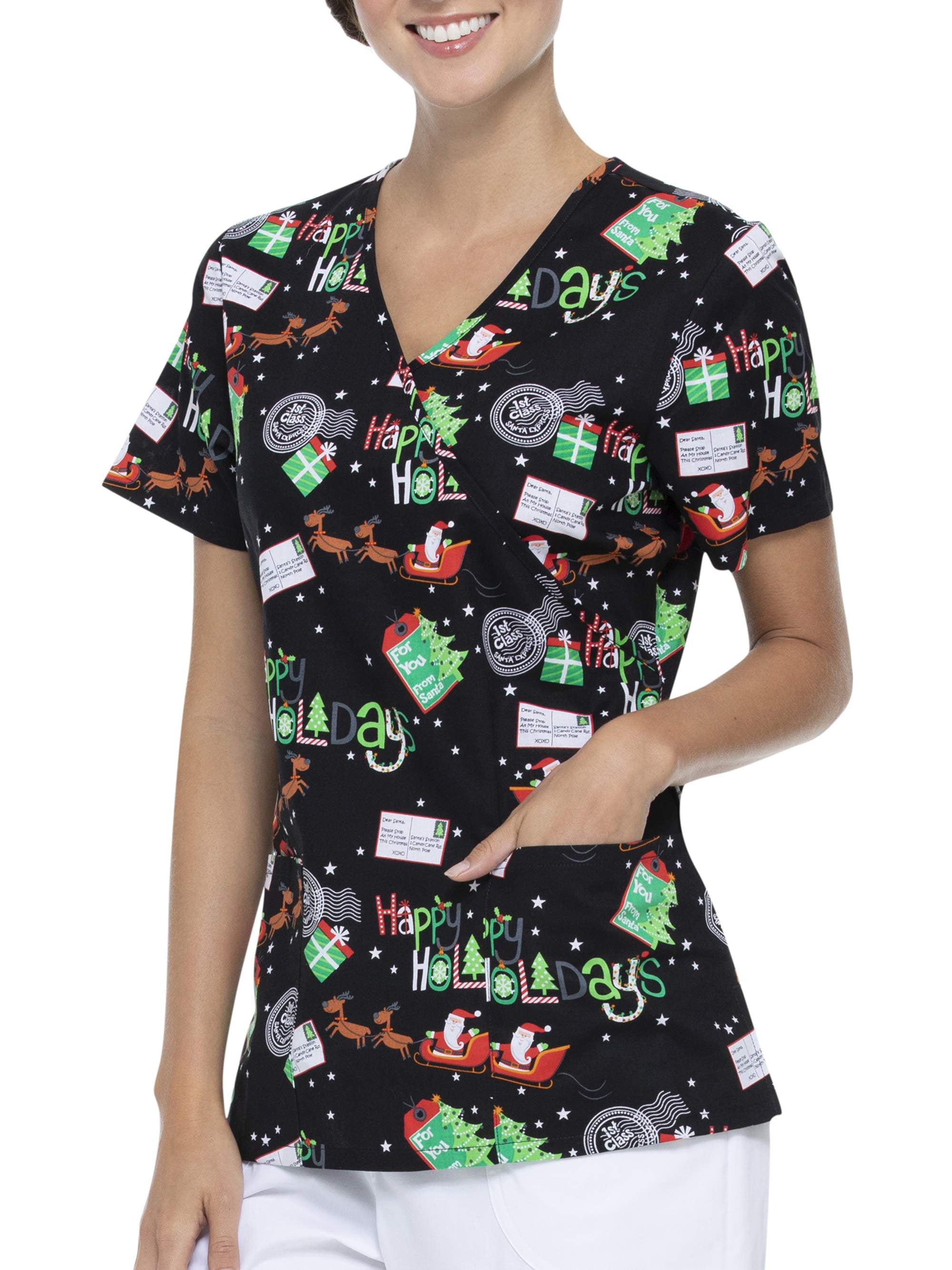 Scrubstar Women's "Santa Night Flight" Mock Neck Scrub Top - Walmart.com