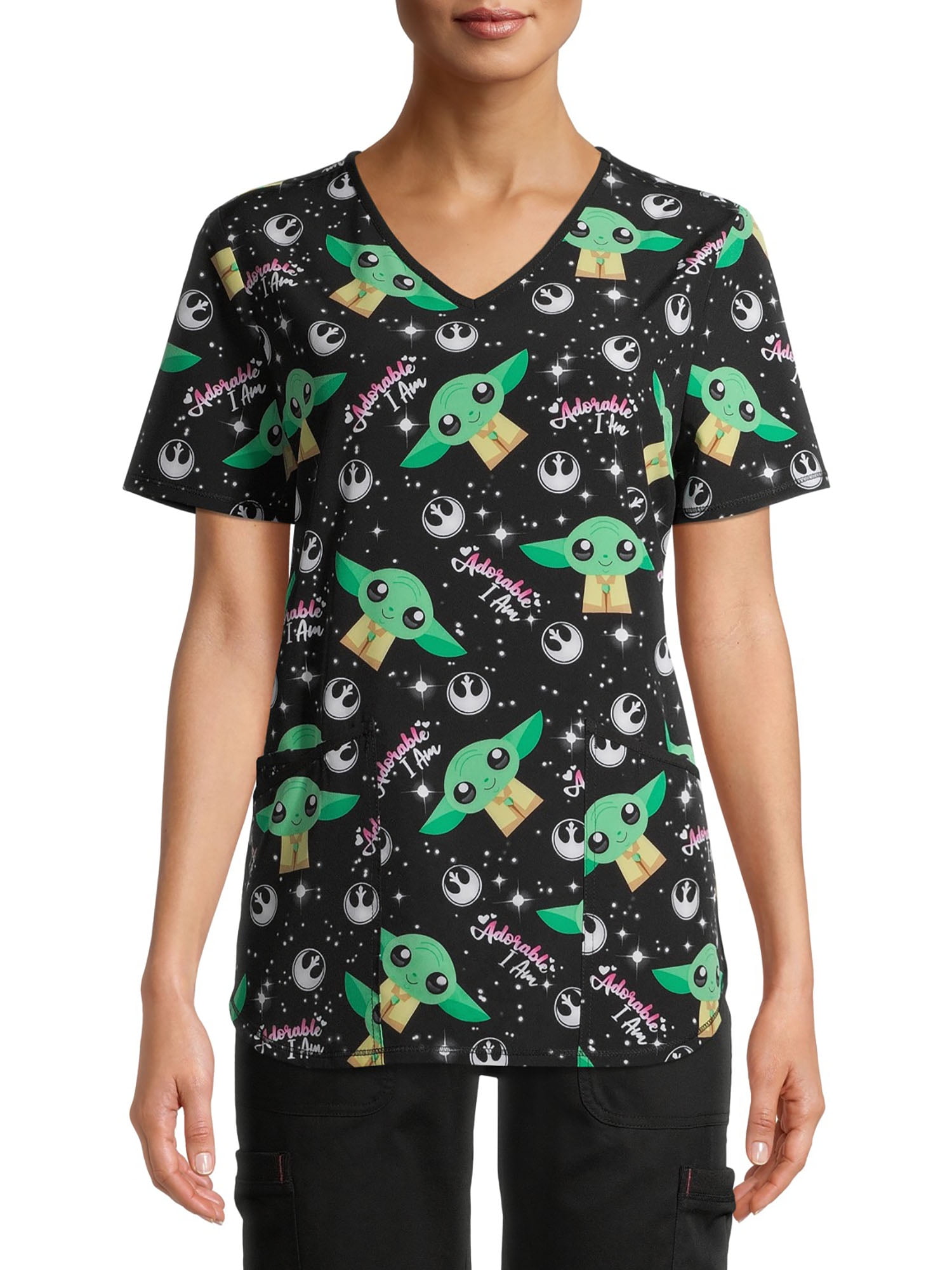 Scrubstar Women's Star Wars Yoda "Adorable I Am" V-Neck Print Scrub Top ...