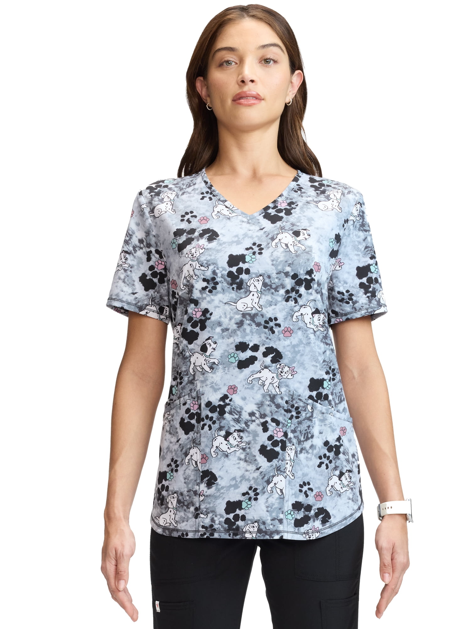 Scrubstar Women's and Women’s Plus 101 Dalmatians Print V-Neck Scrub ...