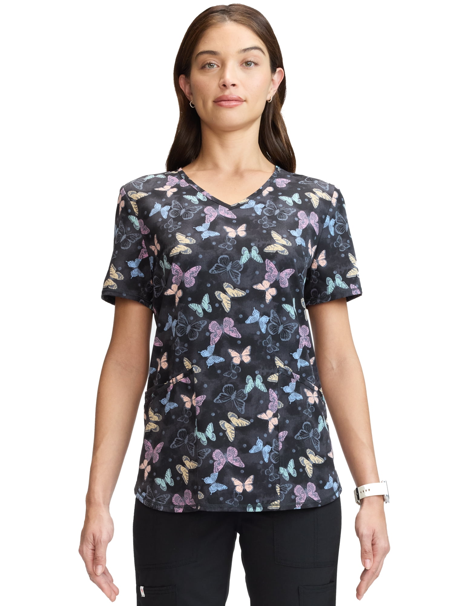 Scrubstar Women's and Women’s Plus Butterfly Print V-Neck Scrub Top ...