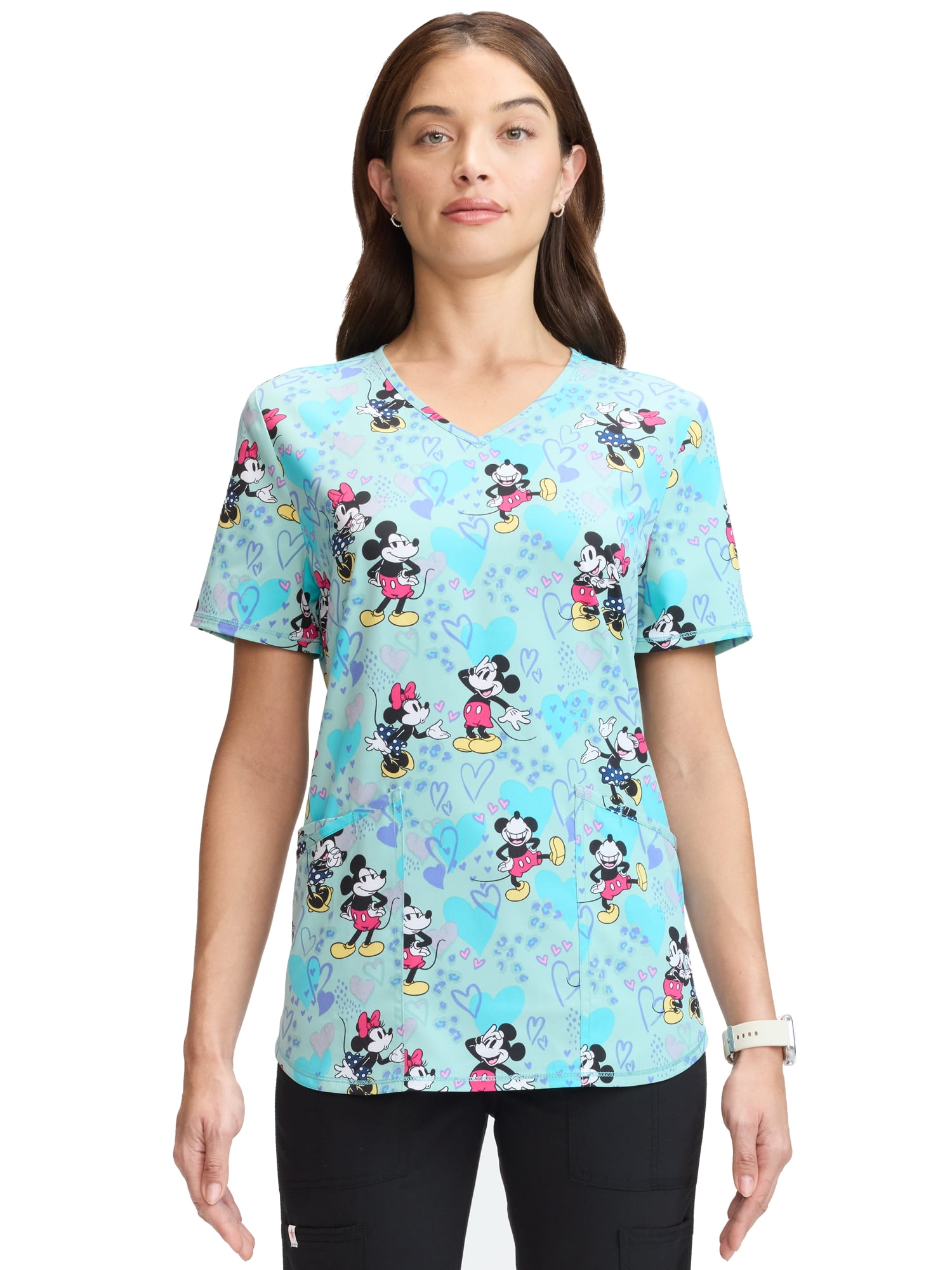 Scrubstar Women's and Women’s Plus Mickey and Minnie Print V-Neck Scrub ...