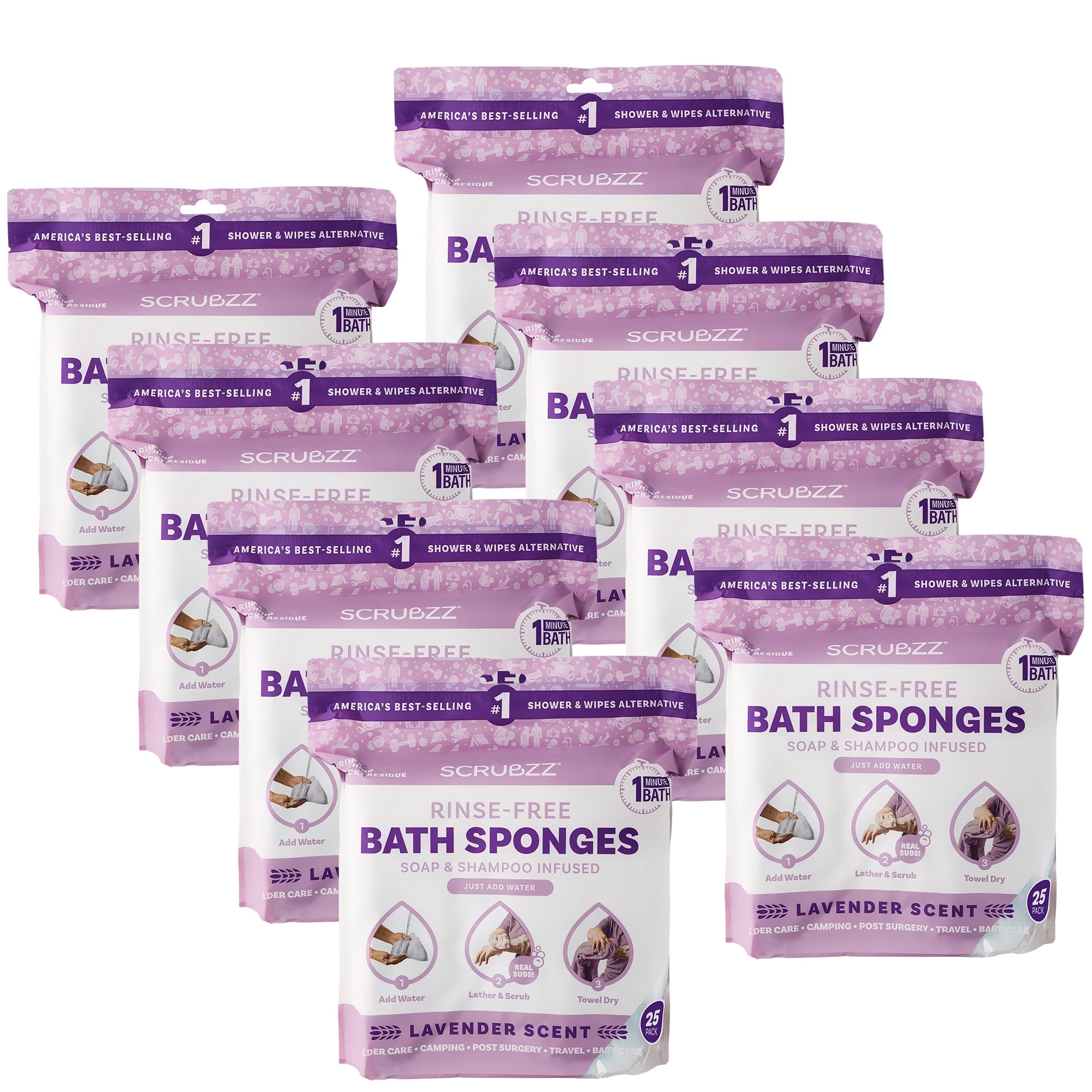 Scrubzz Disposable Bath Sponges, Personal Care for Adults with No Rinse ...