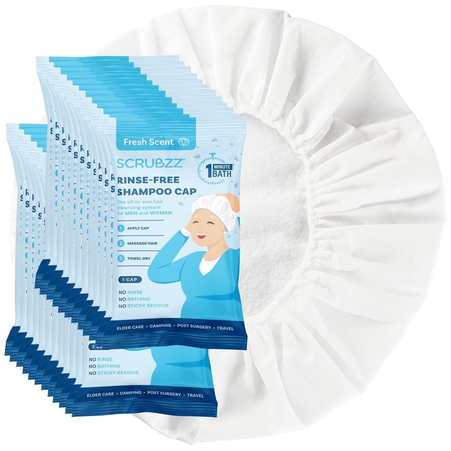 Scrubzz Rinse Free Shampoo Caps for Adults, Waterless Hair Bathing ...